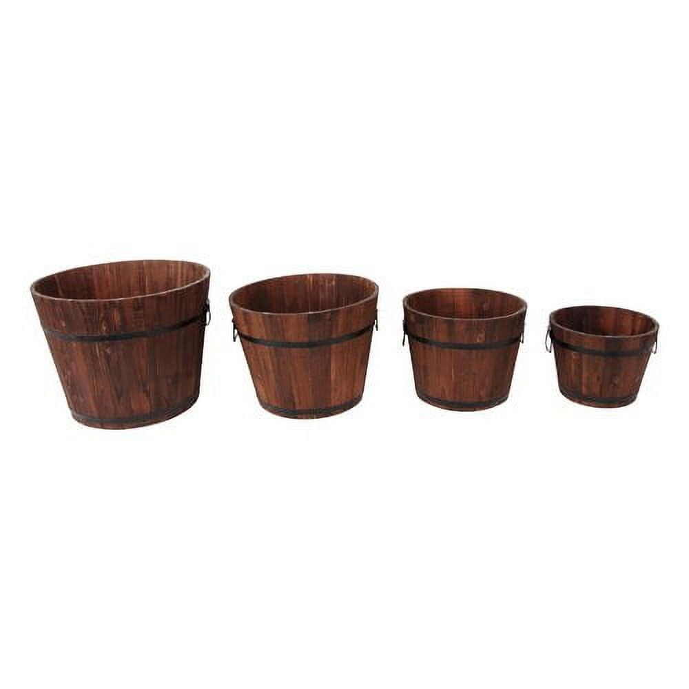 Leisure Season Medium Barrel Style Round Wood Planter in Medium Brown ...