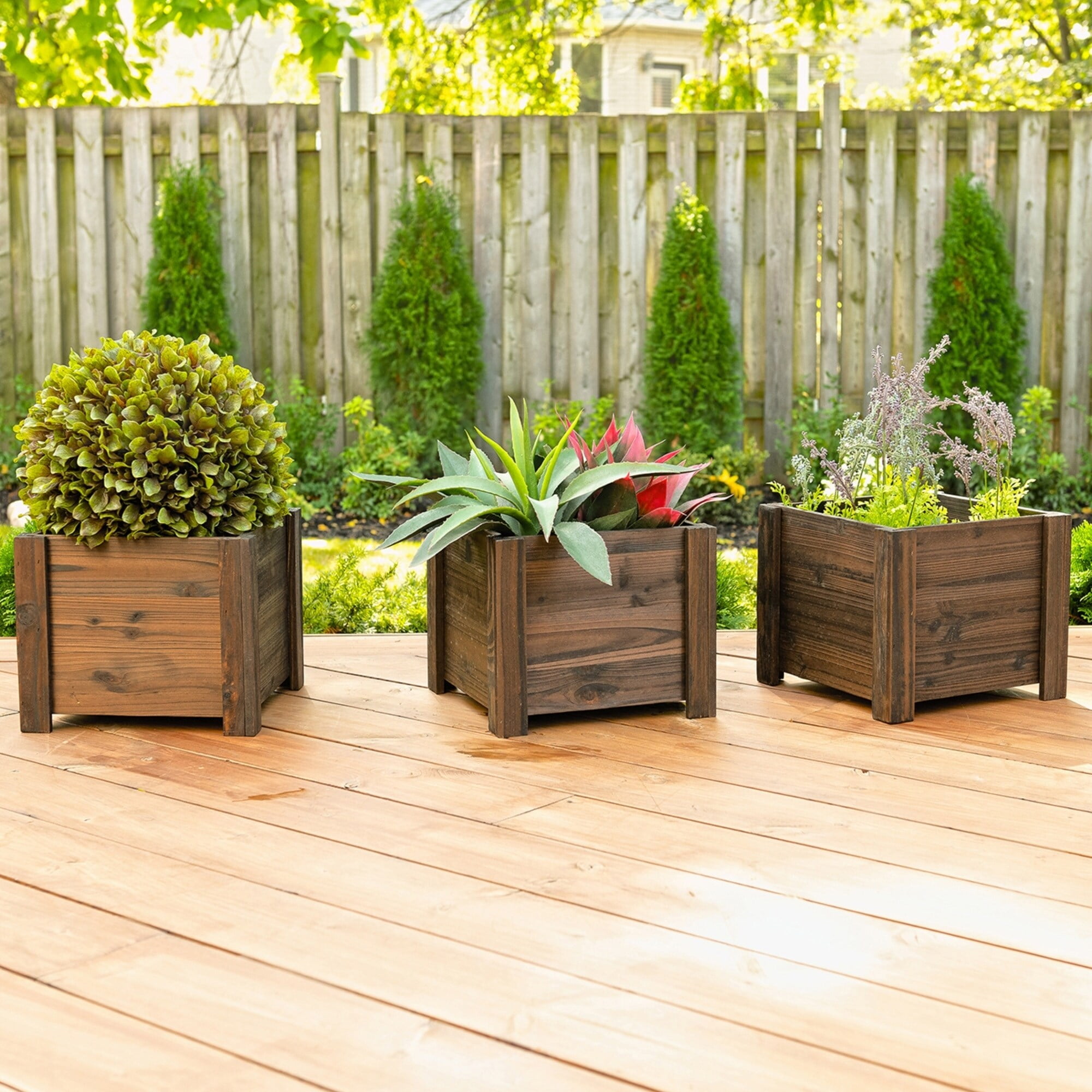 Set of 3 Medium Square Wooden Planters - Walmart.com