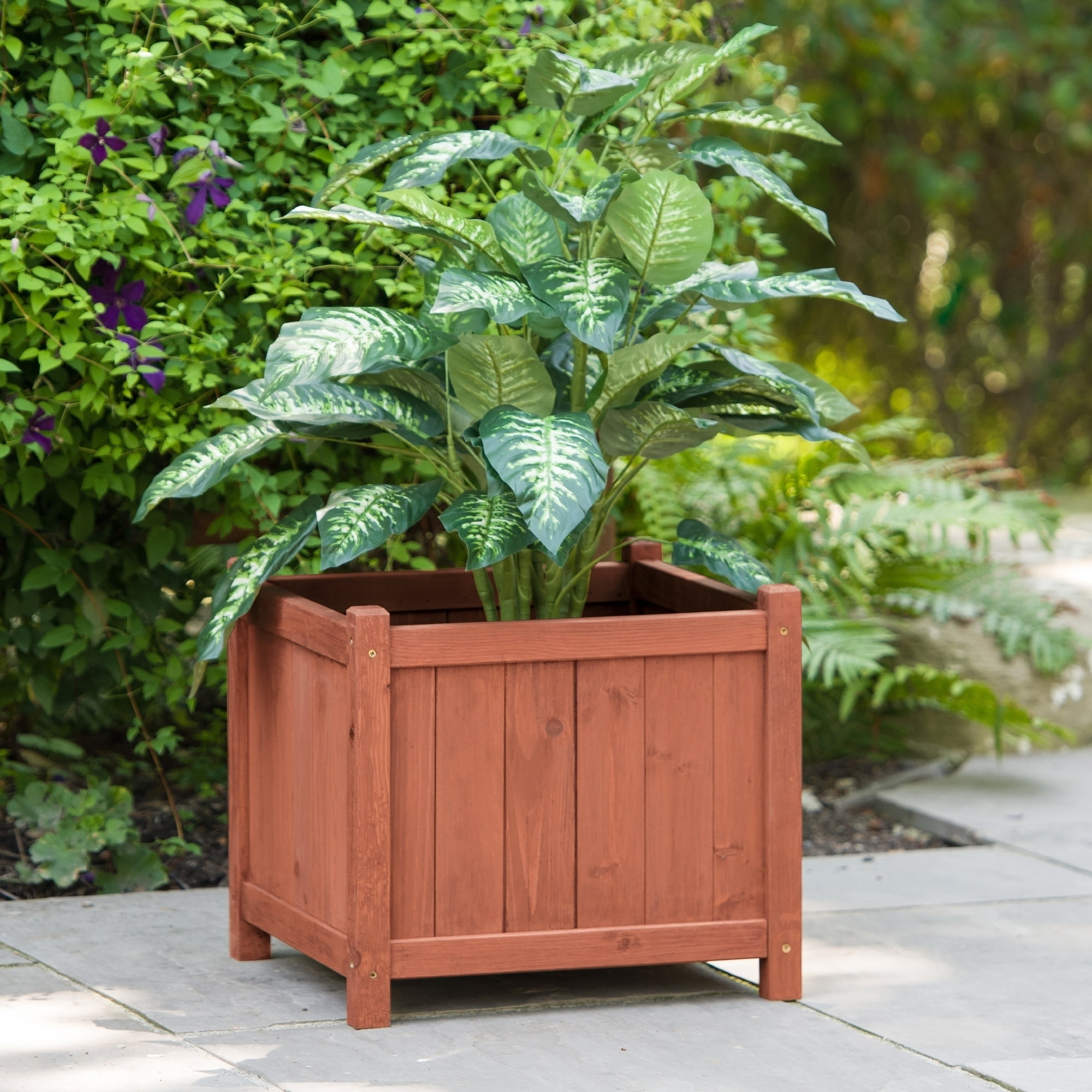 Leisure Season Square Wood Patio Planter Box in Medium Brown - Walmart.com