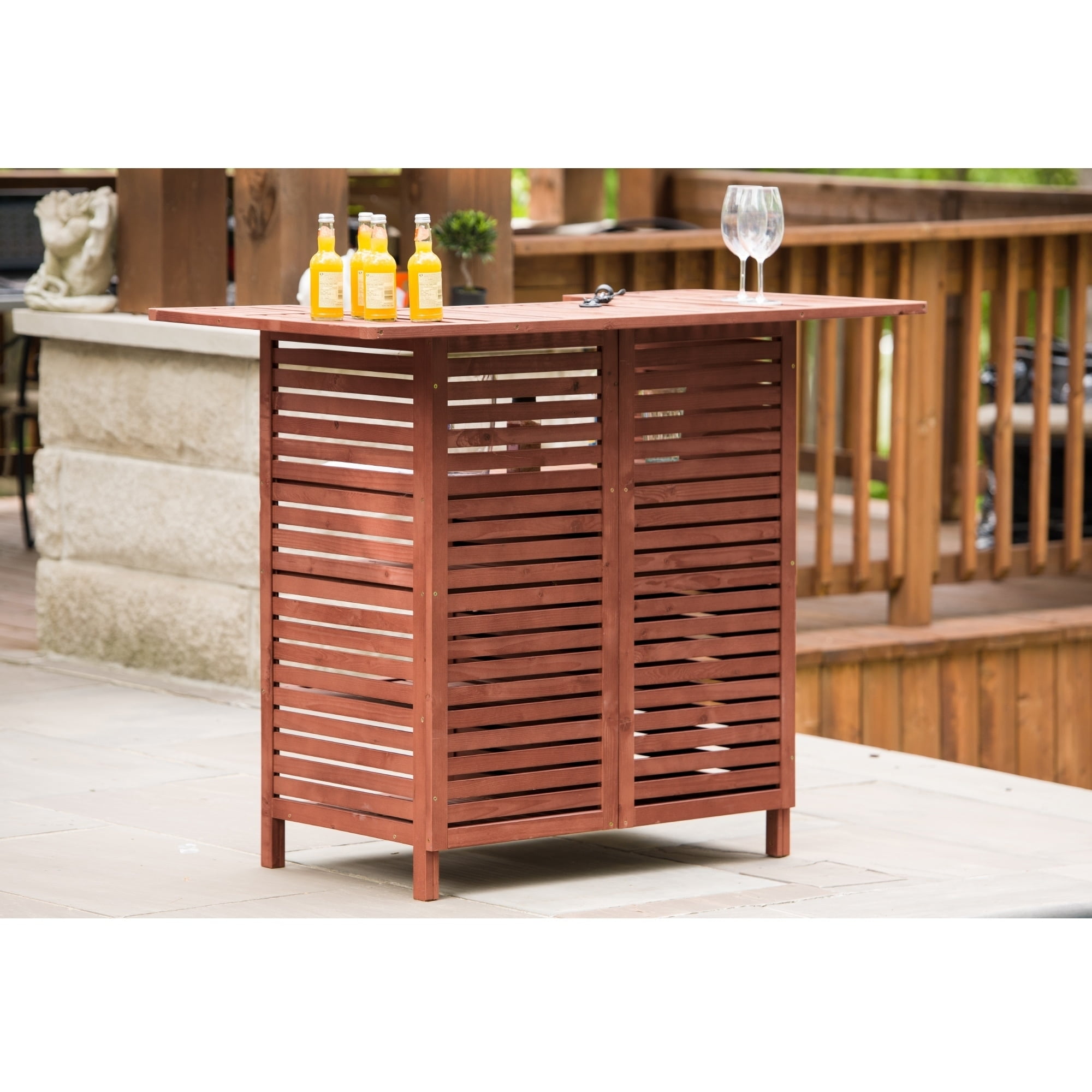 Leisure Season Wood Outdoor Bar With Storage in Medium Brown - Walmart.com