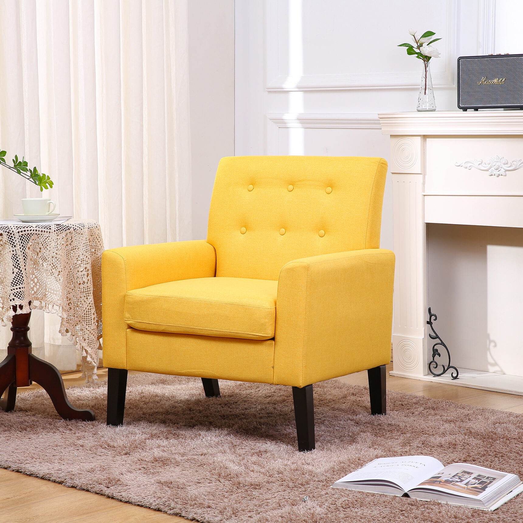 Leisure Single Sofa Chair, Comfy Upholstered Reading Accent Chair with ...
