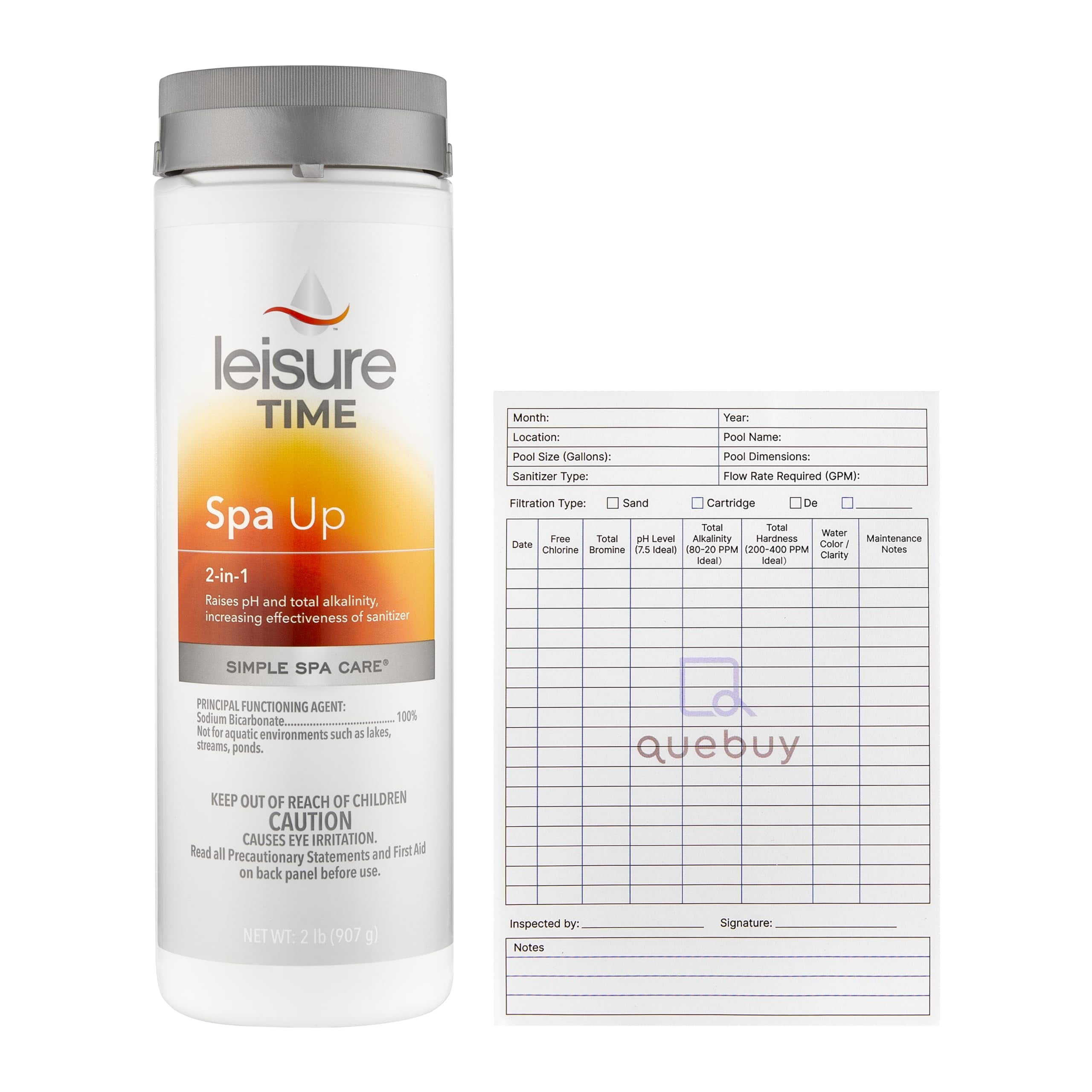 Leisure Time 22339A Spa Up Balancer - Hot Tubs 2lbs, Raises pH and Alkalinity + QueBuy Pool Log ...