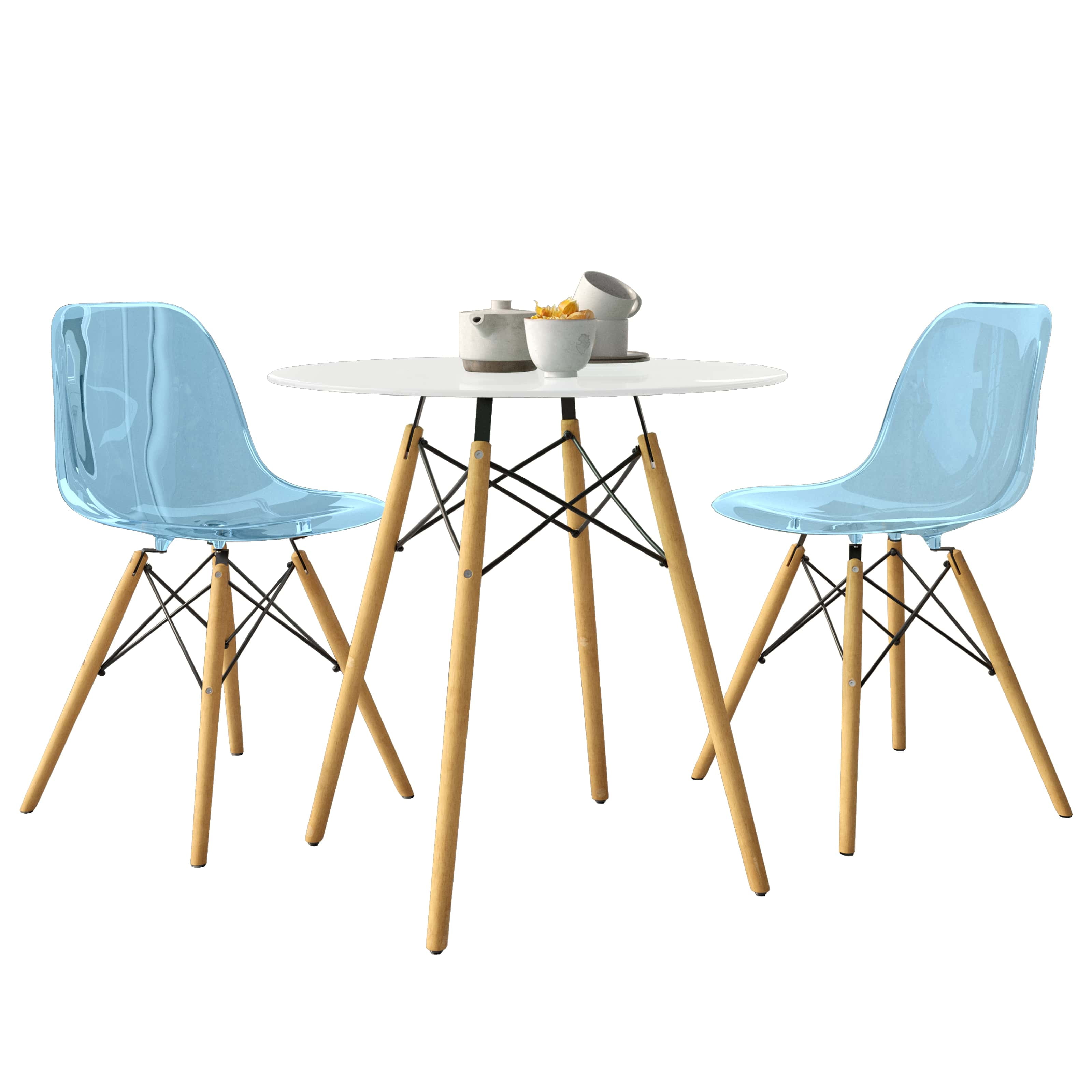 LeisureMod 3-Piece Dining Set 31" Round Dining Table with White MDF Top ...