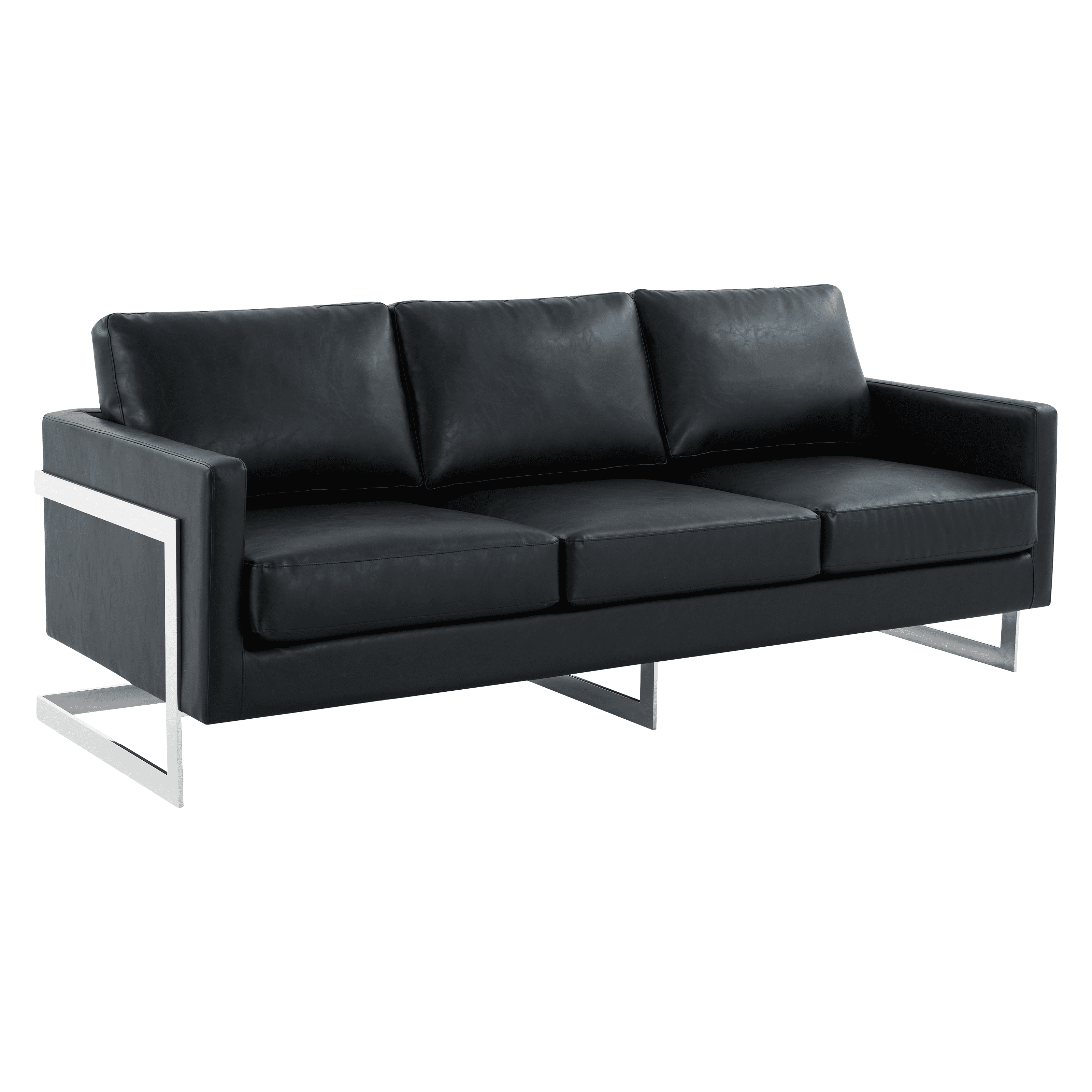 LeisureMod 3-Seater Sofa Upholstered in Leather with Chrome Stainless ...