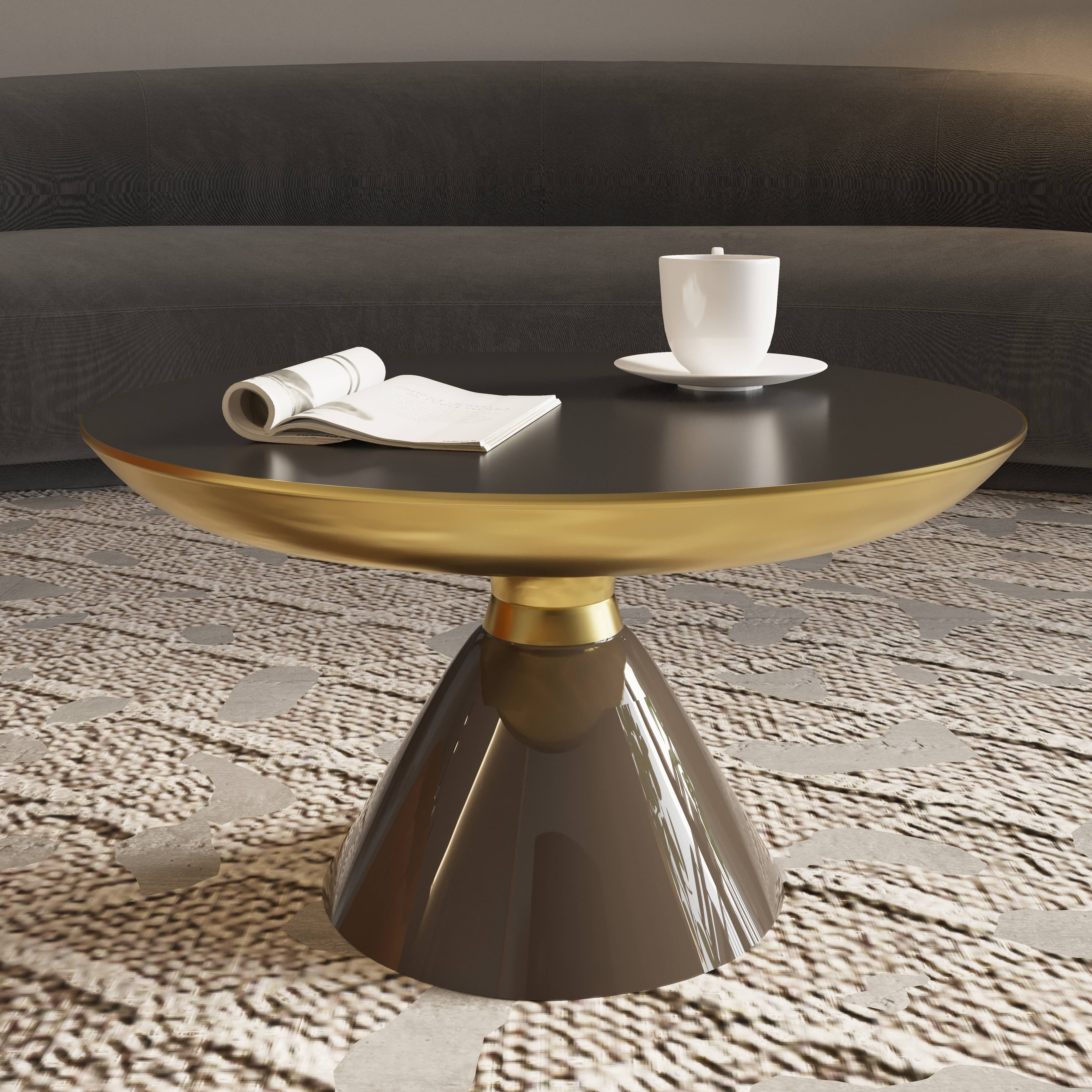 LeisureMod 30" Round Coffee Table with Glass Top and Base Brushed Gold ...