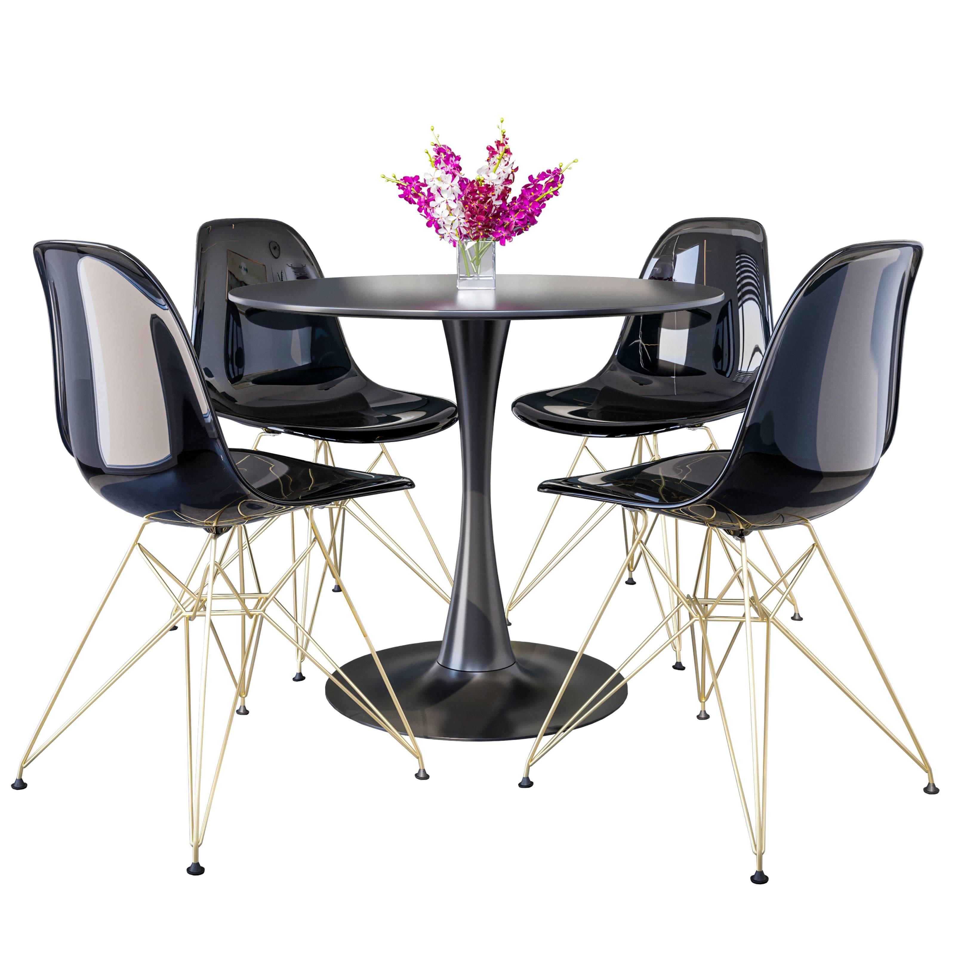 LeisureMod 5-Piece Dining Set with 35" Round MDF Top Table with Black ...