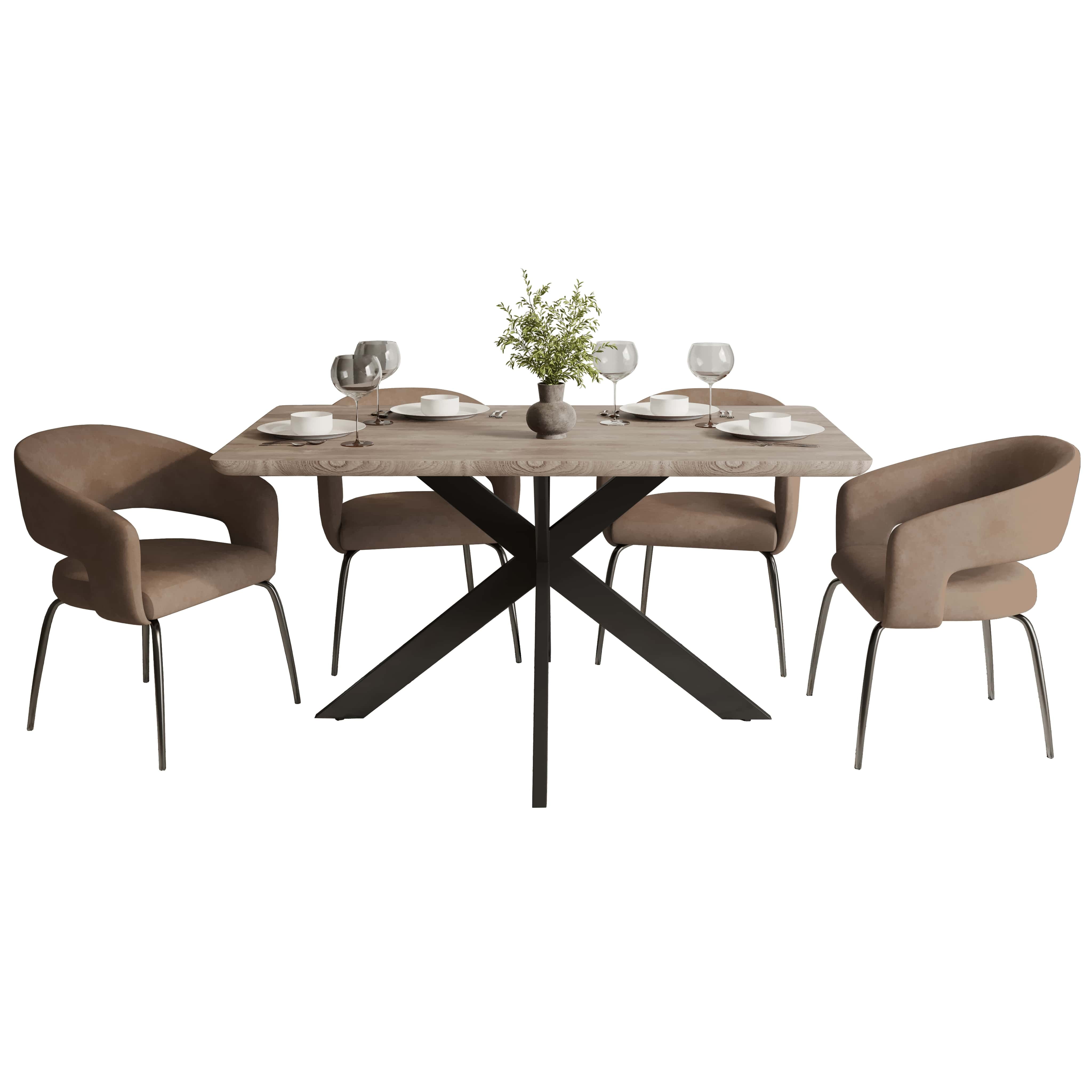 LeisureMod 5-Piece Dining Set 63” Rectangular Dining Table with MDF Top ...