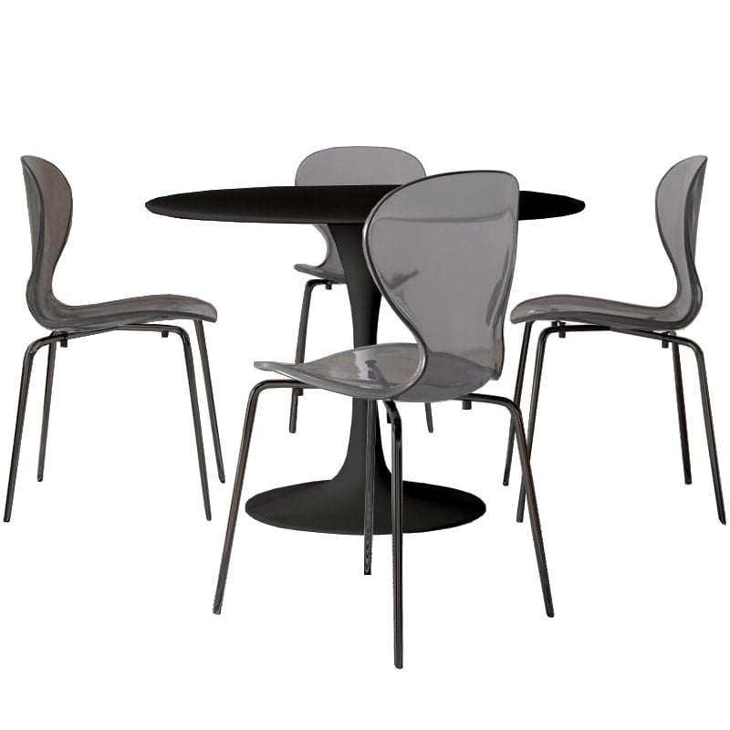 LeisureMod 5-Piece Dining Set Round Black Dining Table with MDF Top and ...