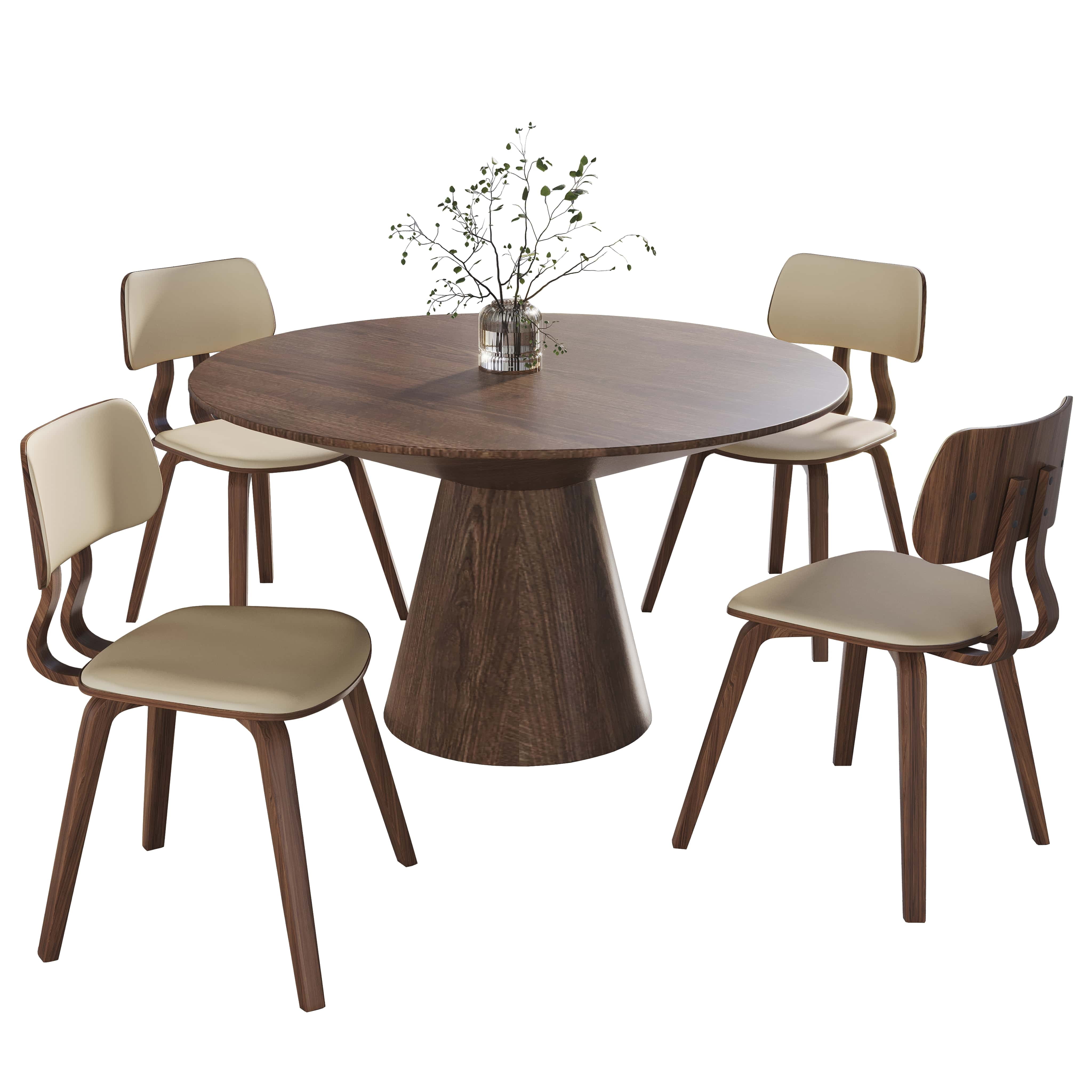 LeisureMod 5-Piece Dining Set Round Dining Table in Walnut and 4 ...