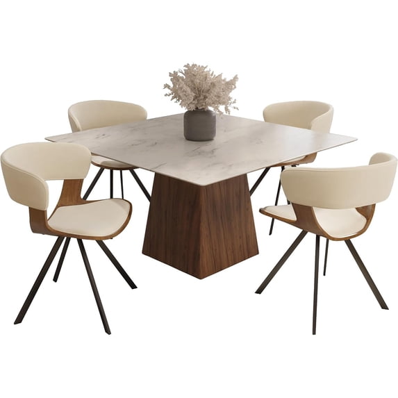 LeisureMod 5-Piece Dining Set Square Dining Table with Sintered Stone ...