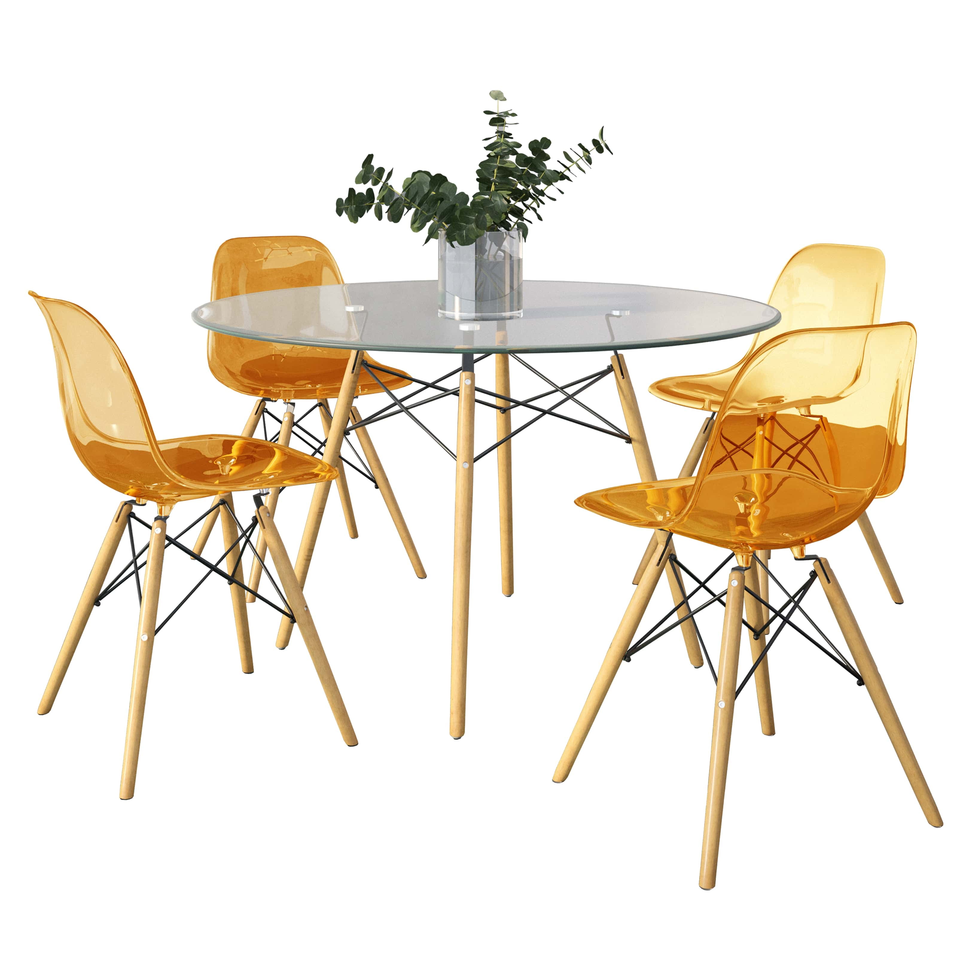 LeisureMod 5-Piece Dining Set with 4 Chairs and 1 Round Dining Table ...