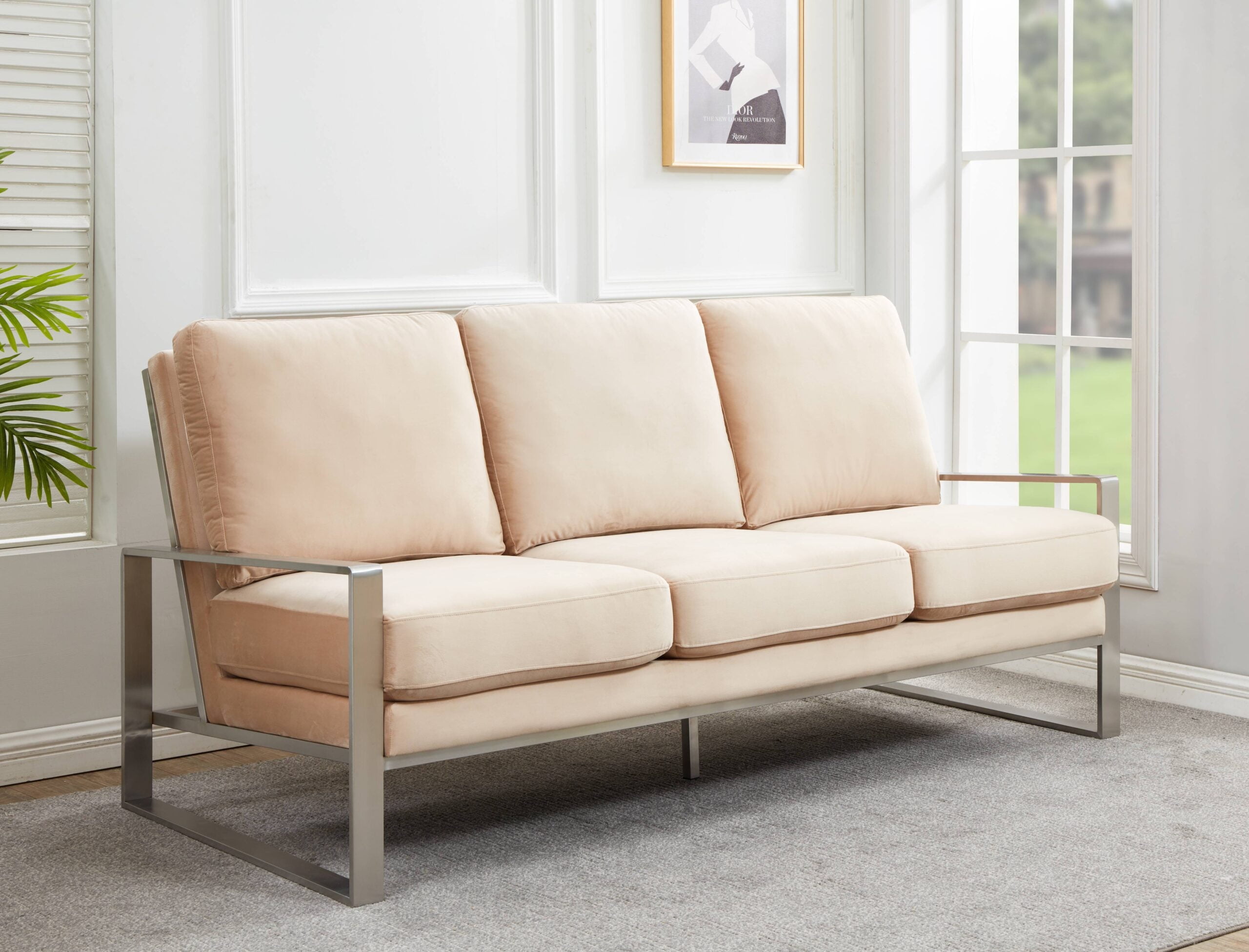 LeisureMod Accent Arm Chair Upholstered in Velvet with Brushed Silver ...