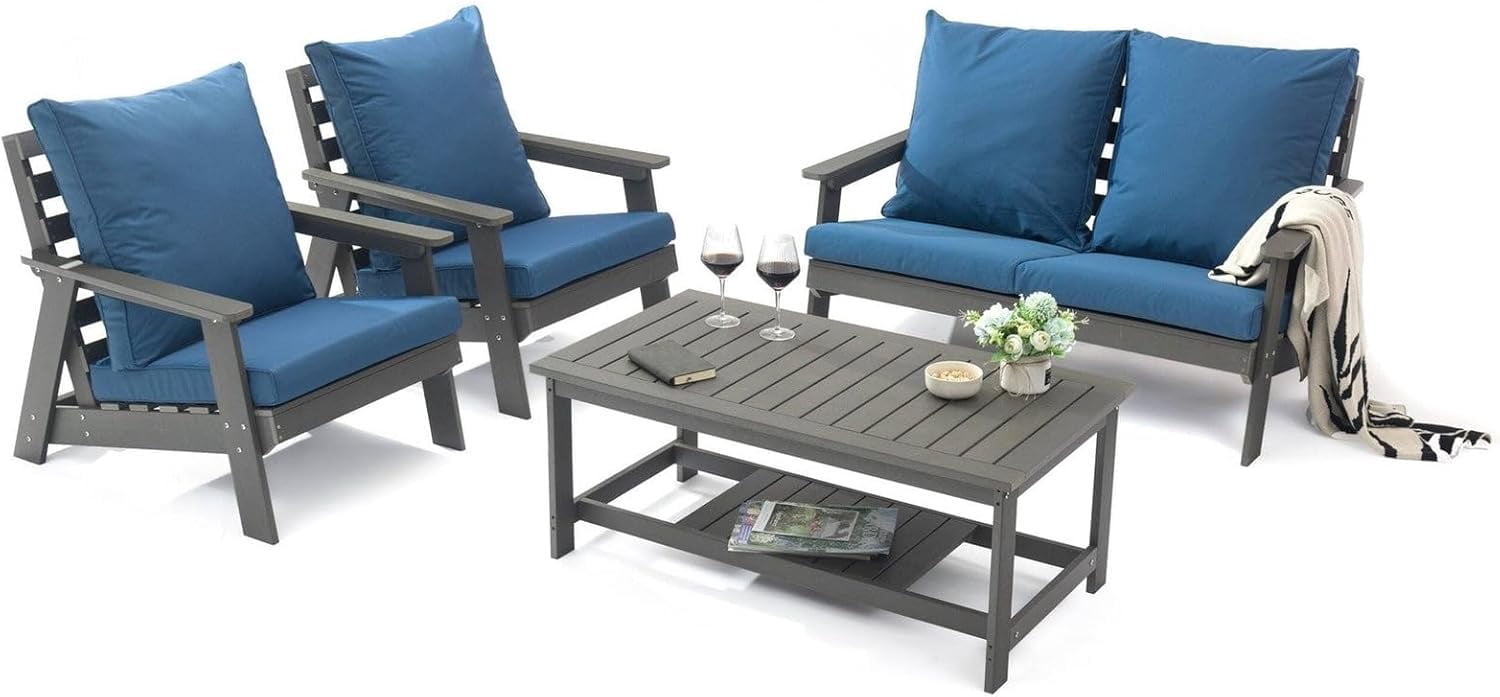 LeisureMod Alpine 4-Piece Poly Lumber Patio Conversation Set – Weather ...