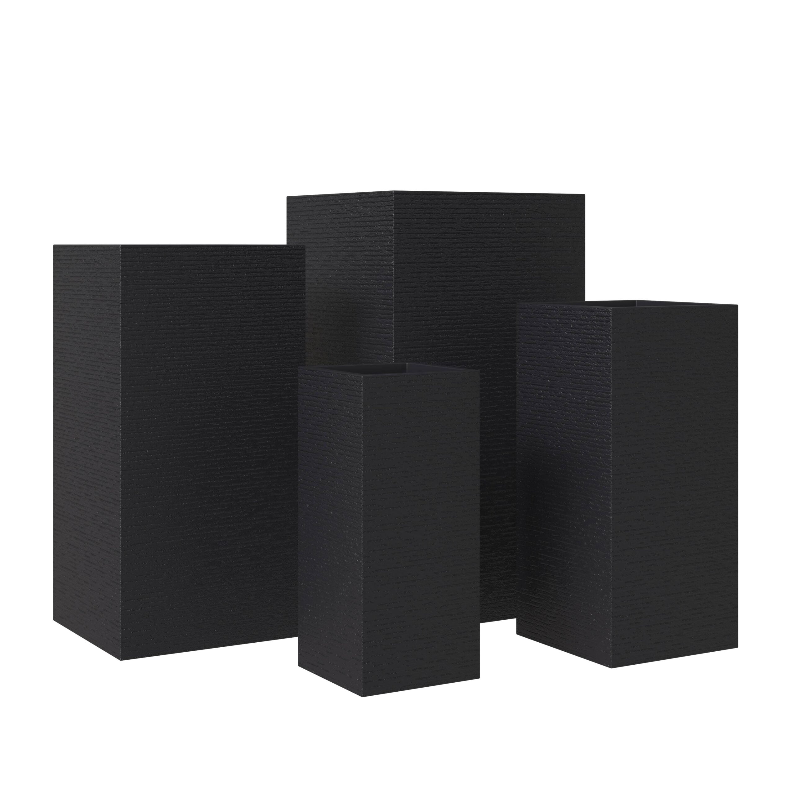 LeisureMod Basalt 4-Piece Fiberstone and MGO Clay Tall Square Planter ...