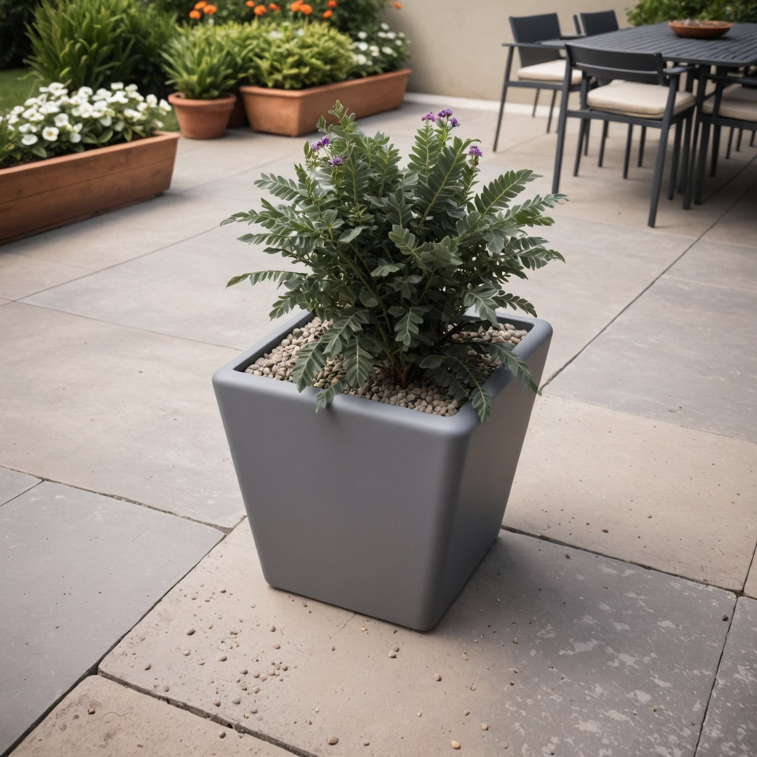 LeisureMod Blossom Mid-Century Modern Fiberstone and Clay Planter - Tapered Square Plant Pot ...