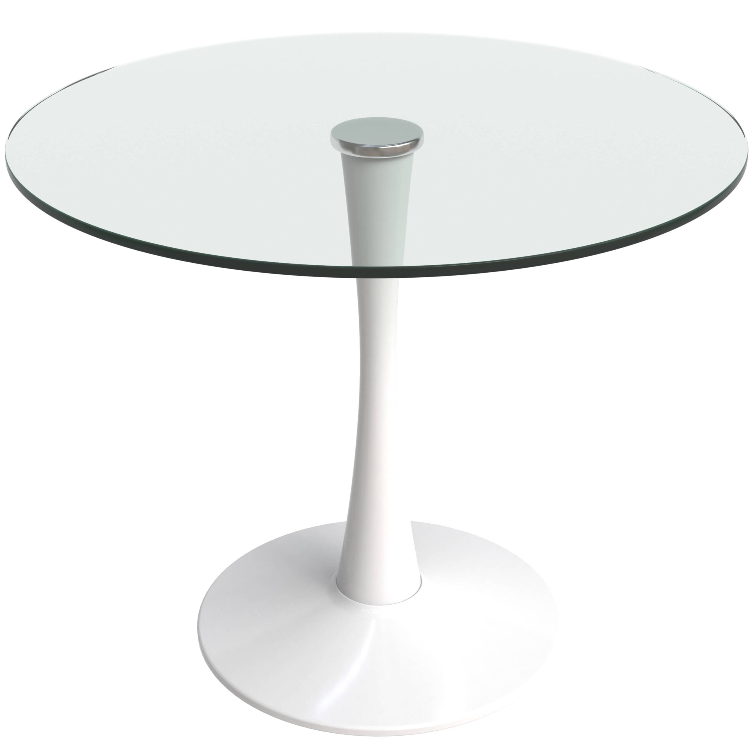 LeisureMod Bristol Round Dining Table with Glass Top & Iron Pedestal ...