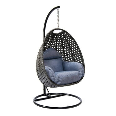 SWITTE Swing Egg Chair with Stand 2 Person Beige Wicker Egg Chairs ...