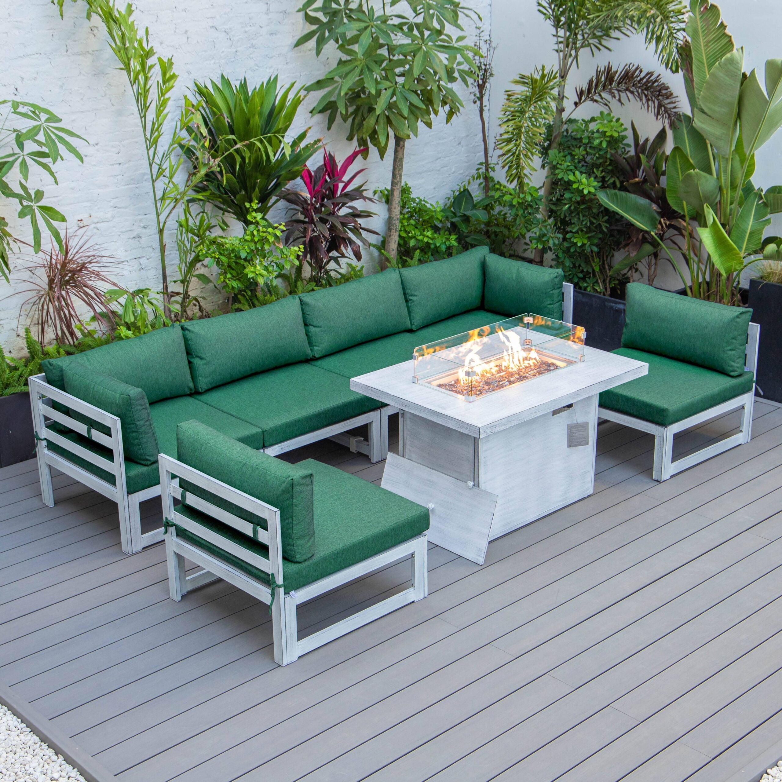 LeisureMod Chelsea Modern 7-Piece Outdoor Patio Conversation Set & 44 ...