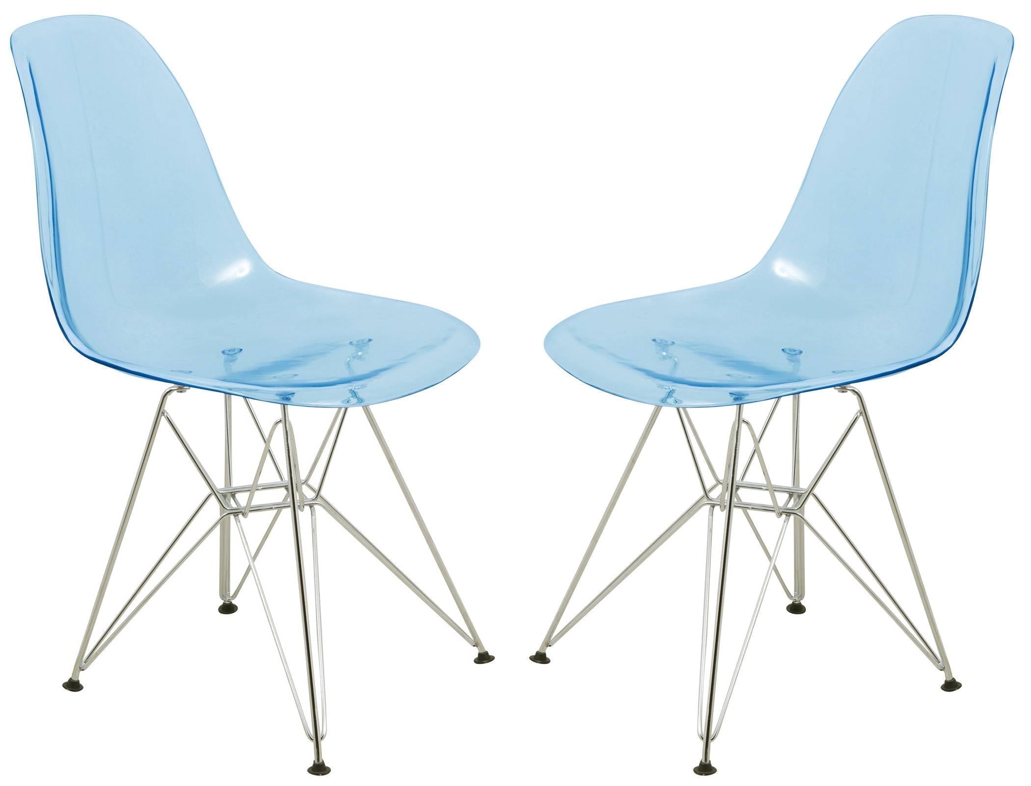 LeisureMod Dining Chair in Acrylic with Chrome Eiffel Base and Curved ...