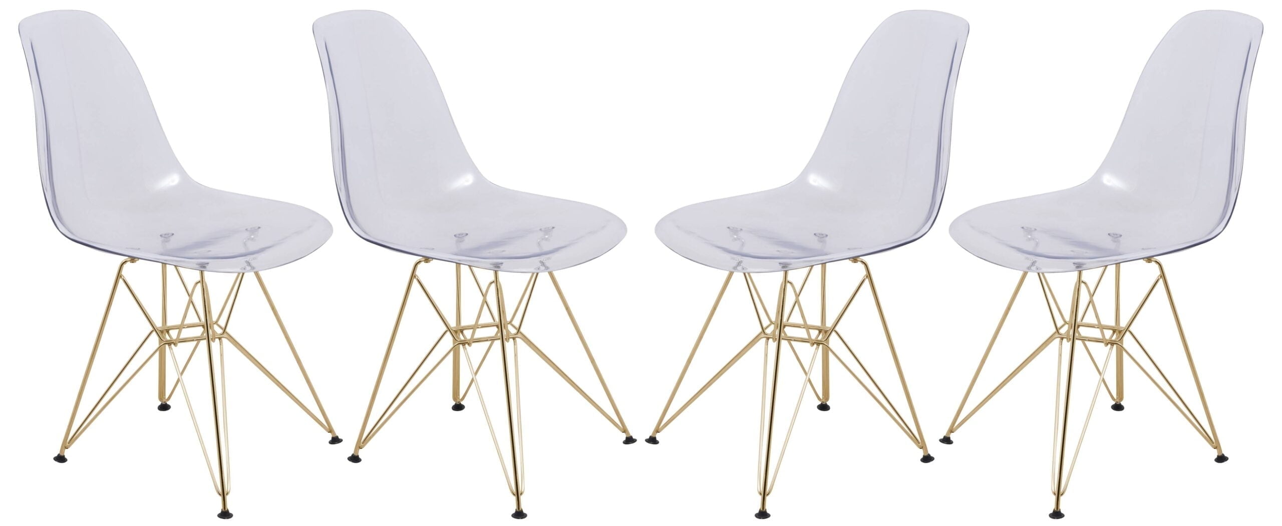 LeisureMod Dining Chair in Acrylic with Gold Chrome Eiffel Base and ...