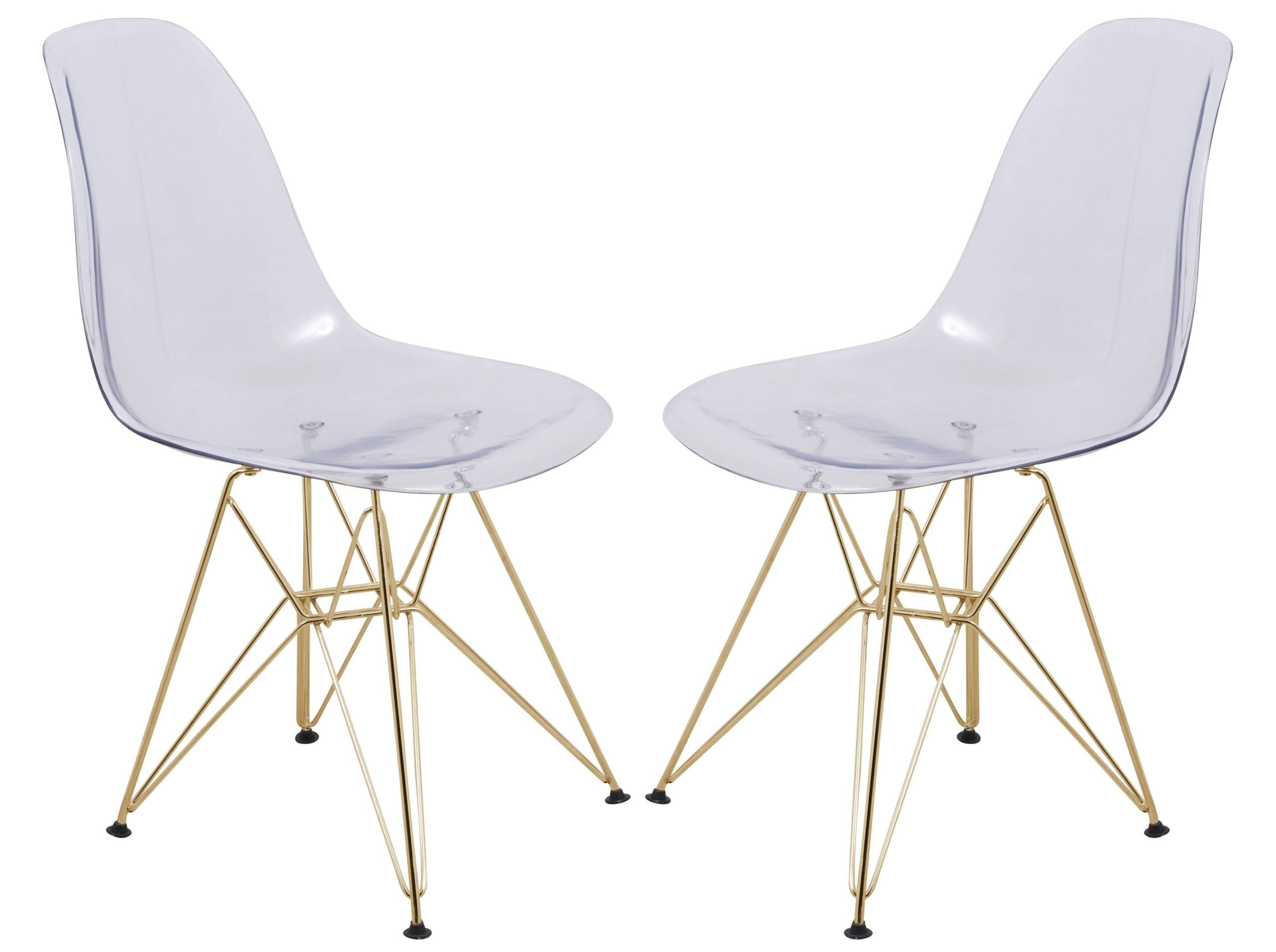 LeisureMod Dining Chair in Acrylic with Gold Chrome Eiffel Base and ...