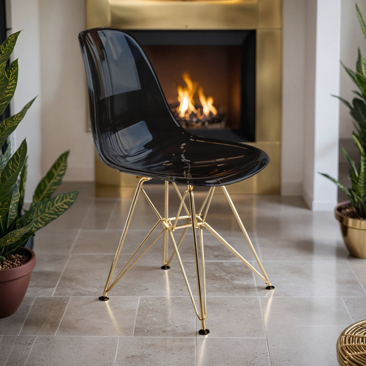 LeisureMod Cresco Modern Acrylic Dining Chairs - Eiffel Gold Chrome ...