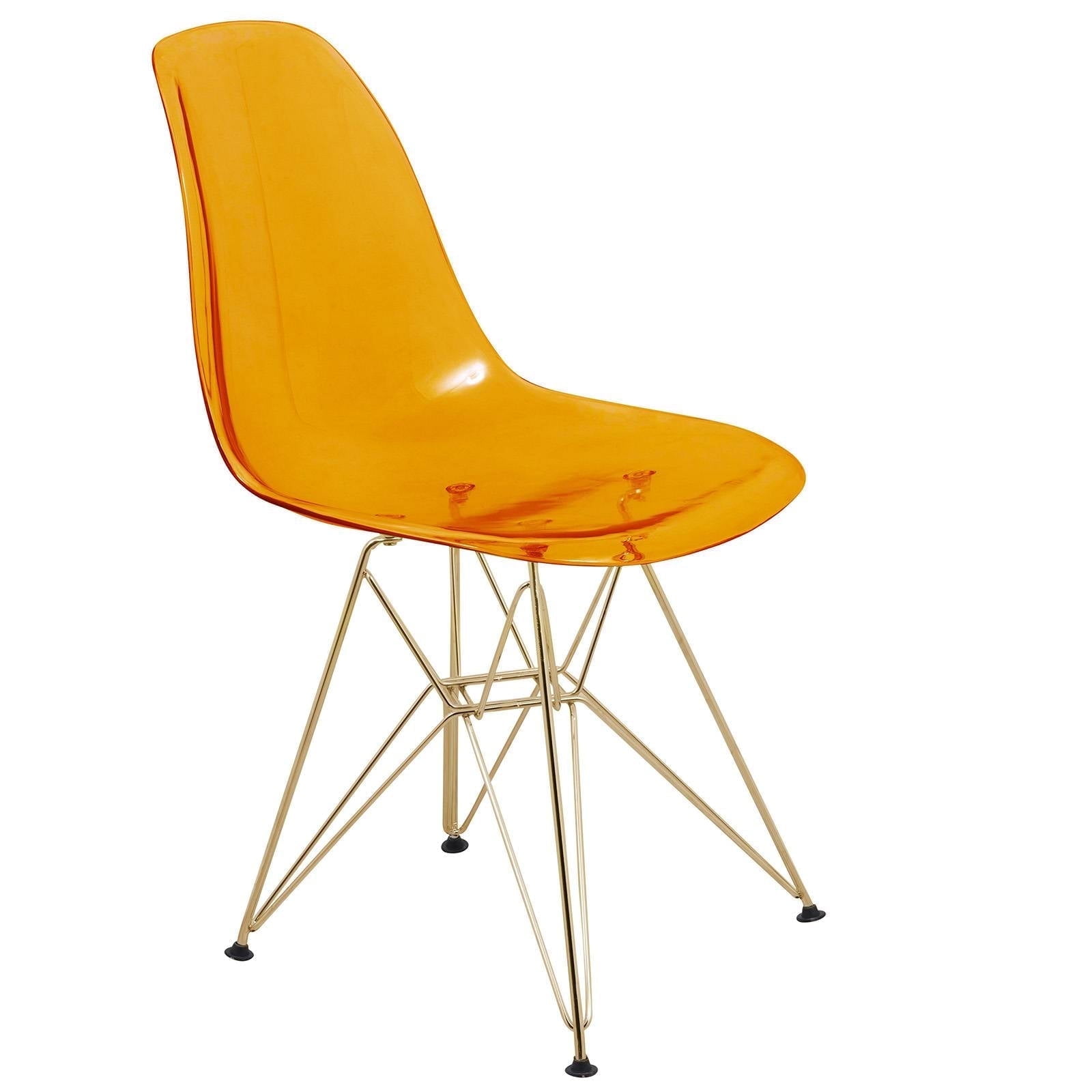 LeisureMod Dining Chair in Acrylic with Gold Chrome Eiffel Base and ...