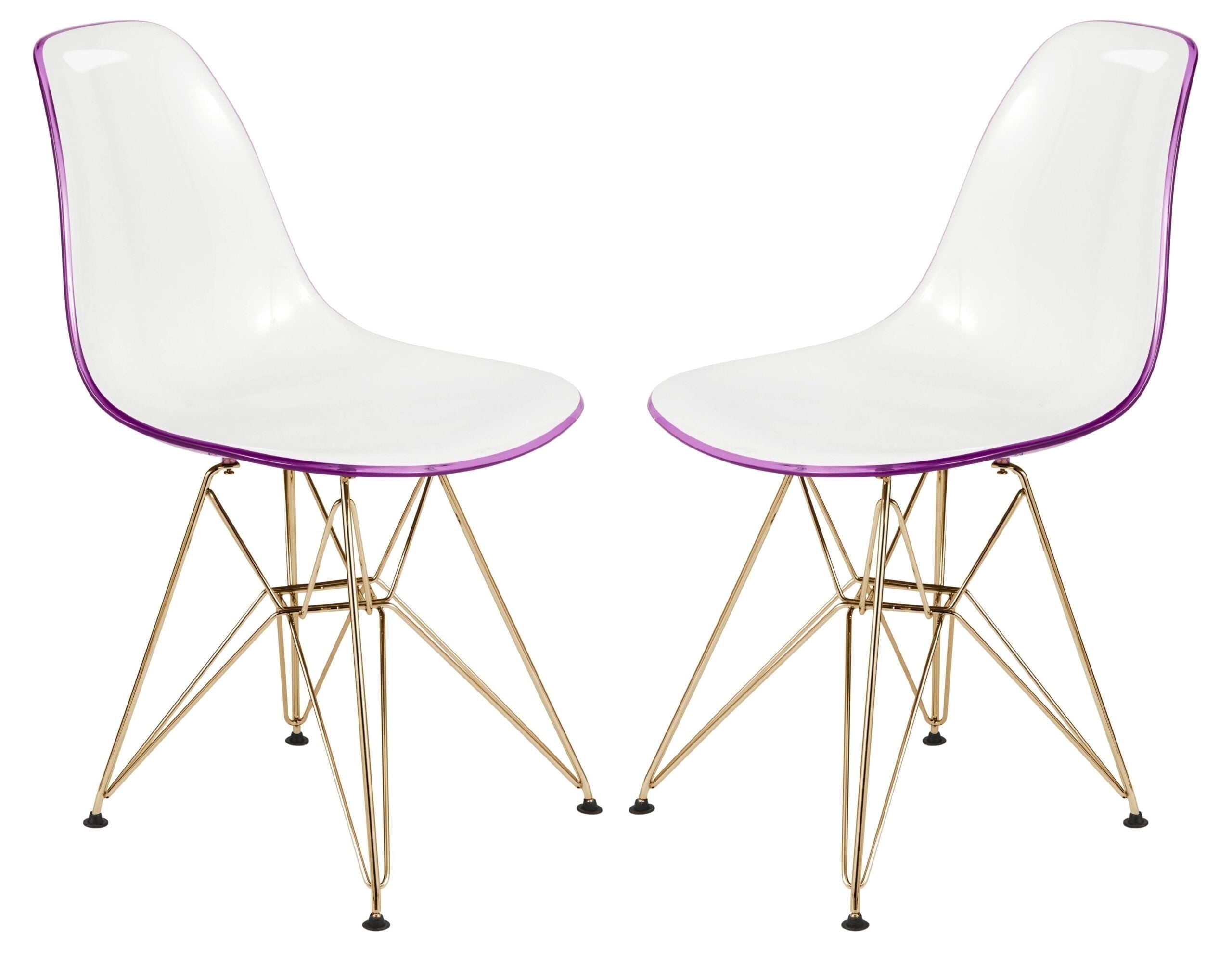 LeisureMod Dining Chair in Acrylic with Gold Chrome Eiffel Base and ...