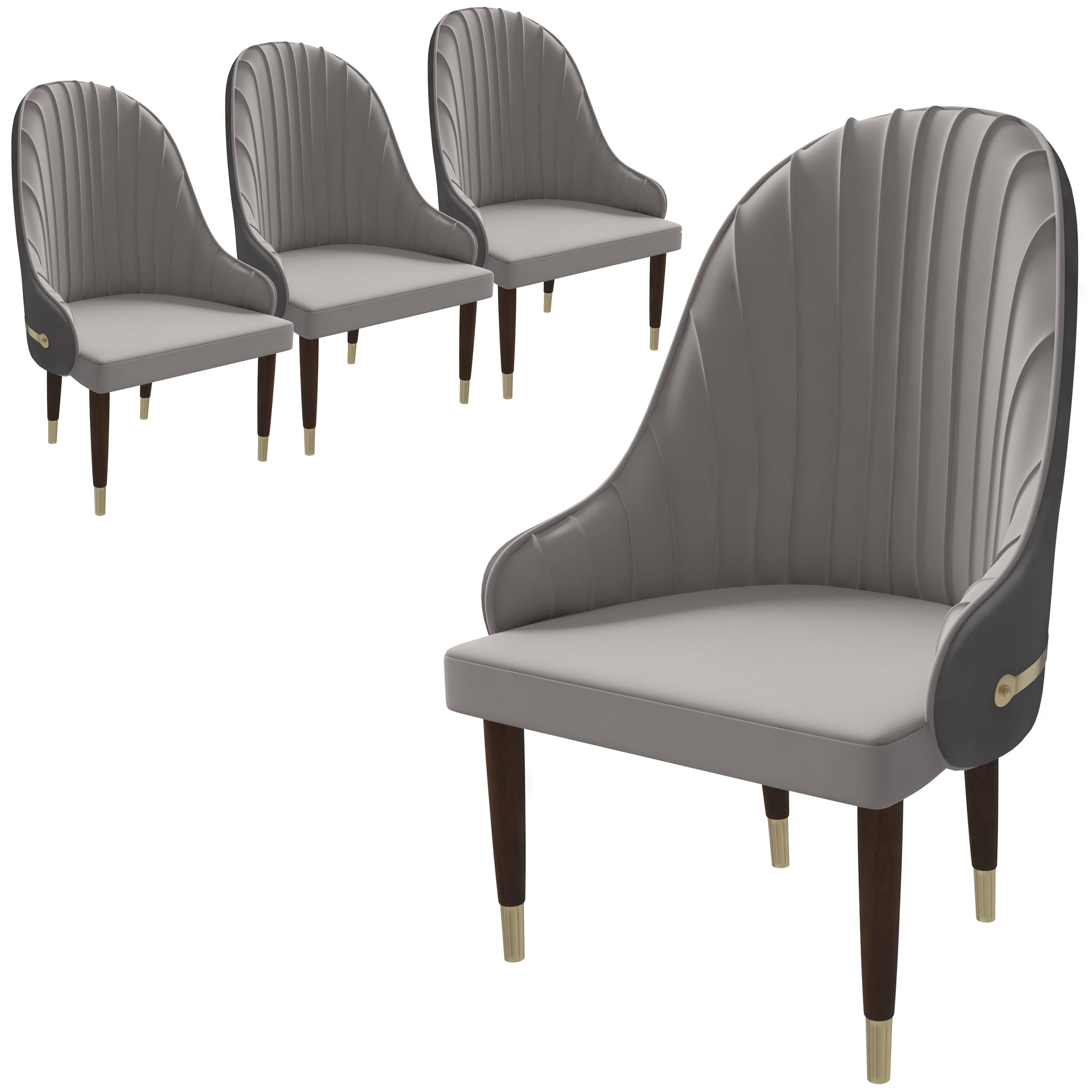 LeisureMod Dining Chair Upholstered Leather Seat and Elegant Ripple ...
