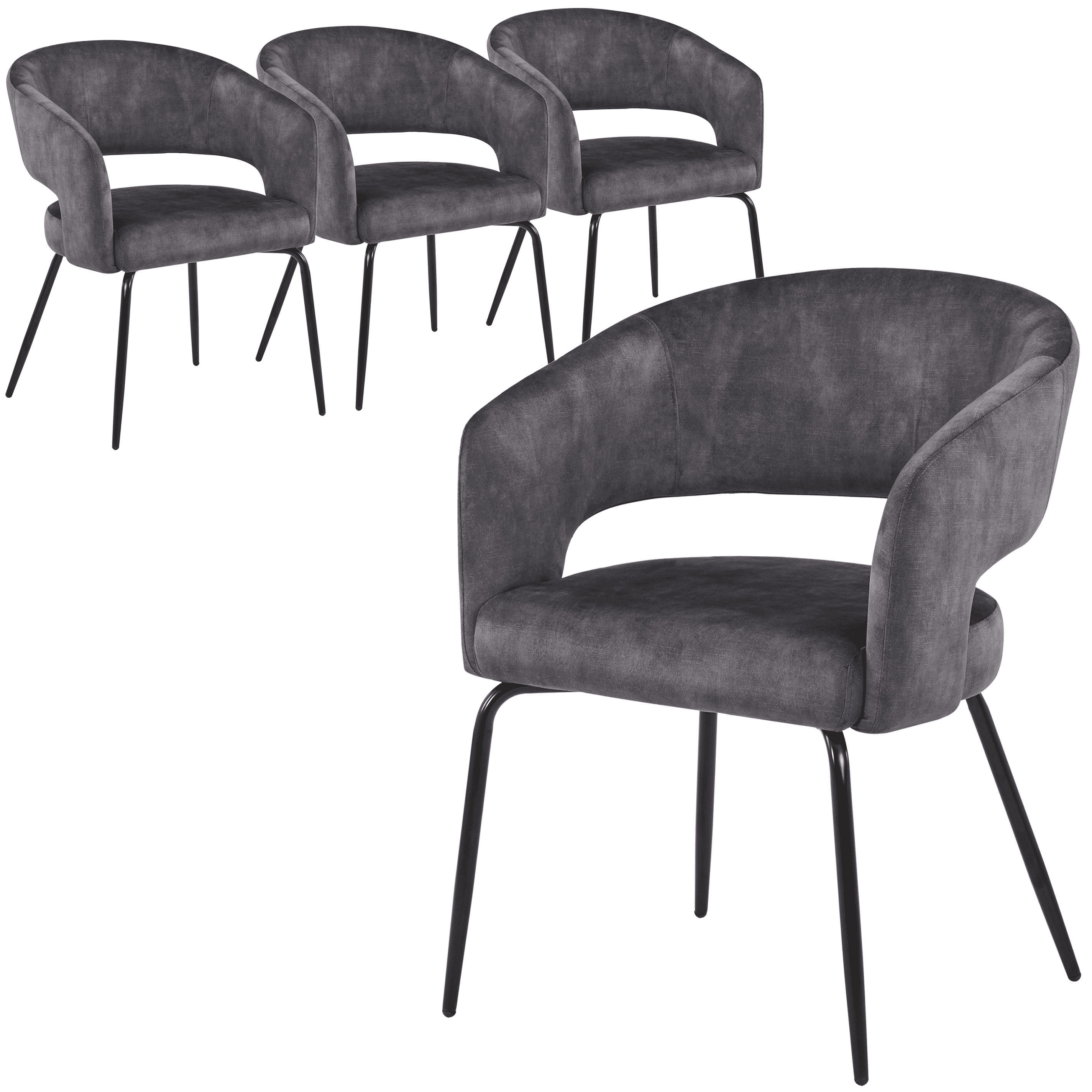 LeisureMod Dining Chair Upholstered in Velvet with Open Curved Backrest and Powder-Coated Iron ...