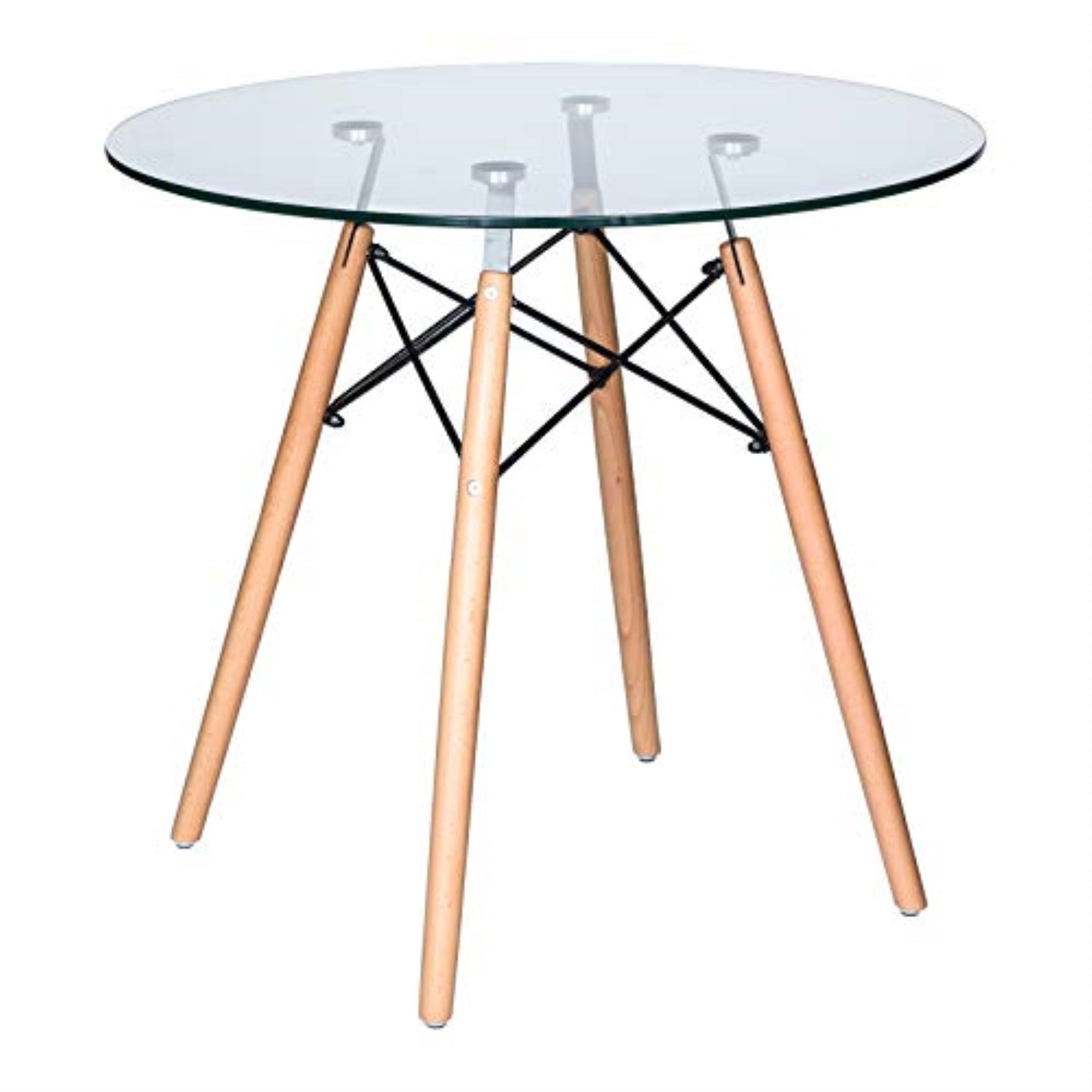 LeisureMod Dover Round Bistro Clear Glass Top Dining Table With Eiffel ...