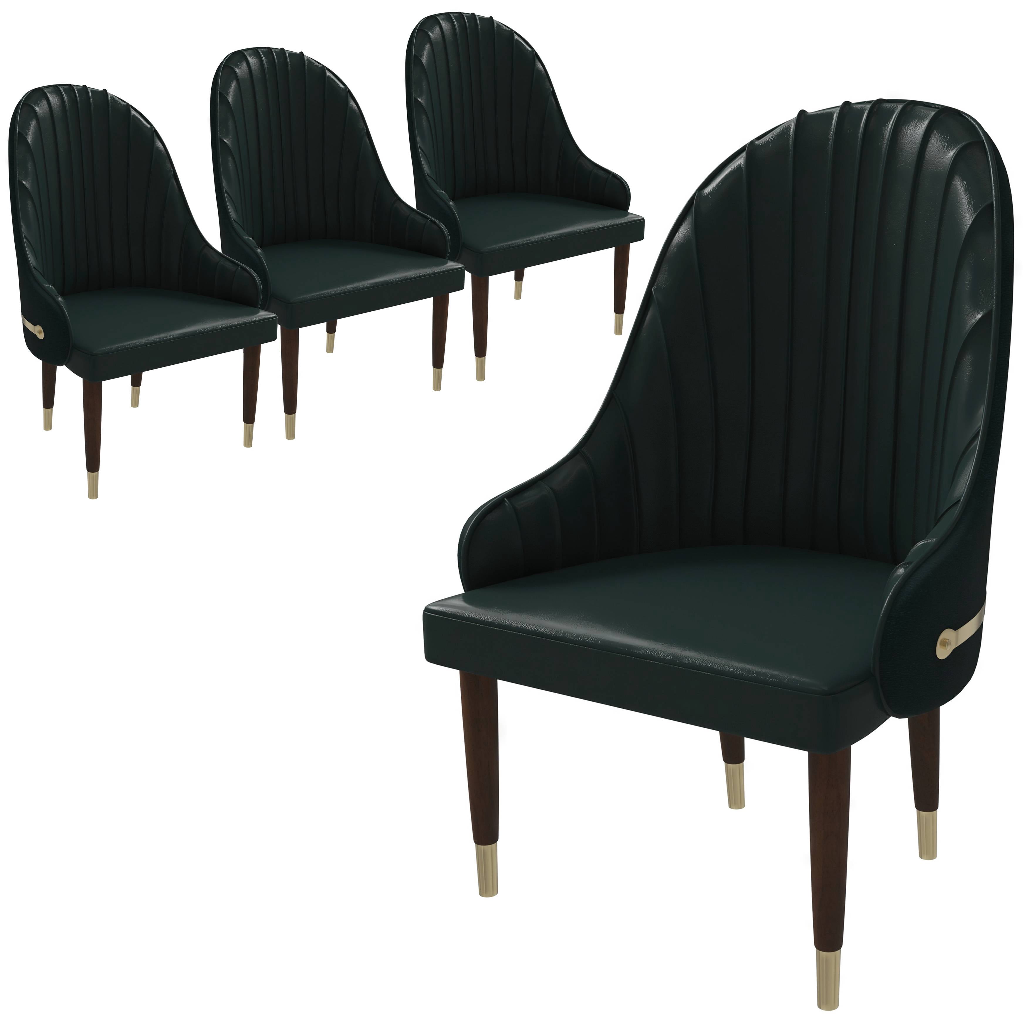 LeisureMod Dining Chair Upholstered Leather Seat and Elegant Ripple ...