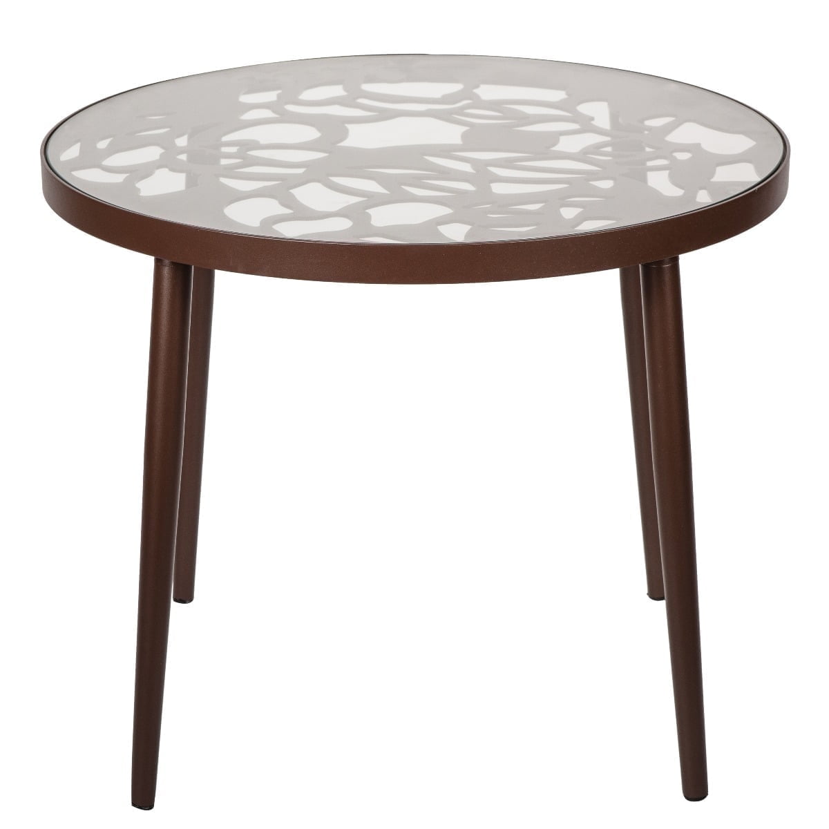 LeisureMod End Table in Aluminum with Tempered Glass Top and Floral ...
