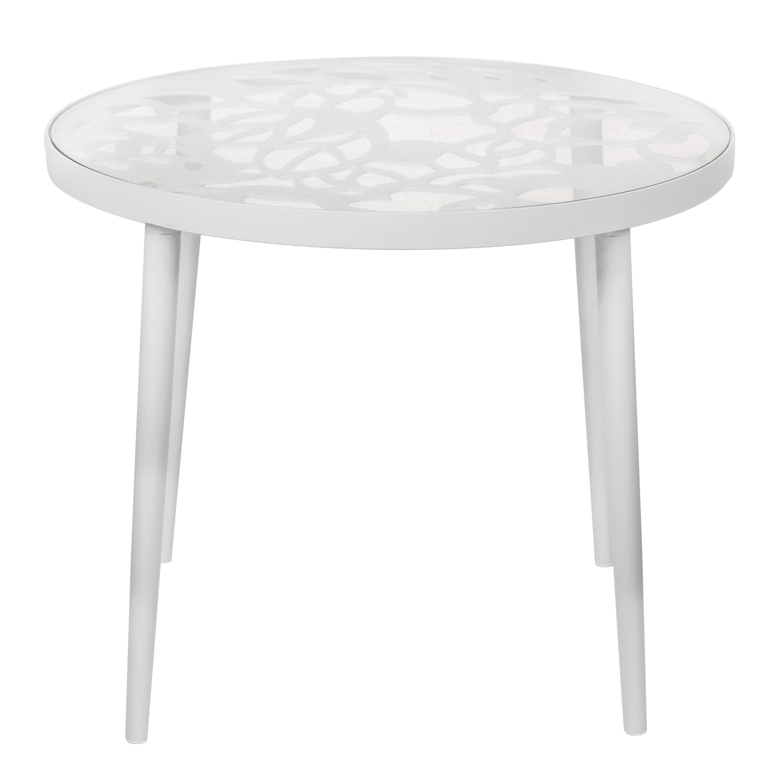 LeisureMod End Table in Aluminum with Tempered Glass Top and Floral ...