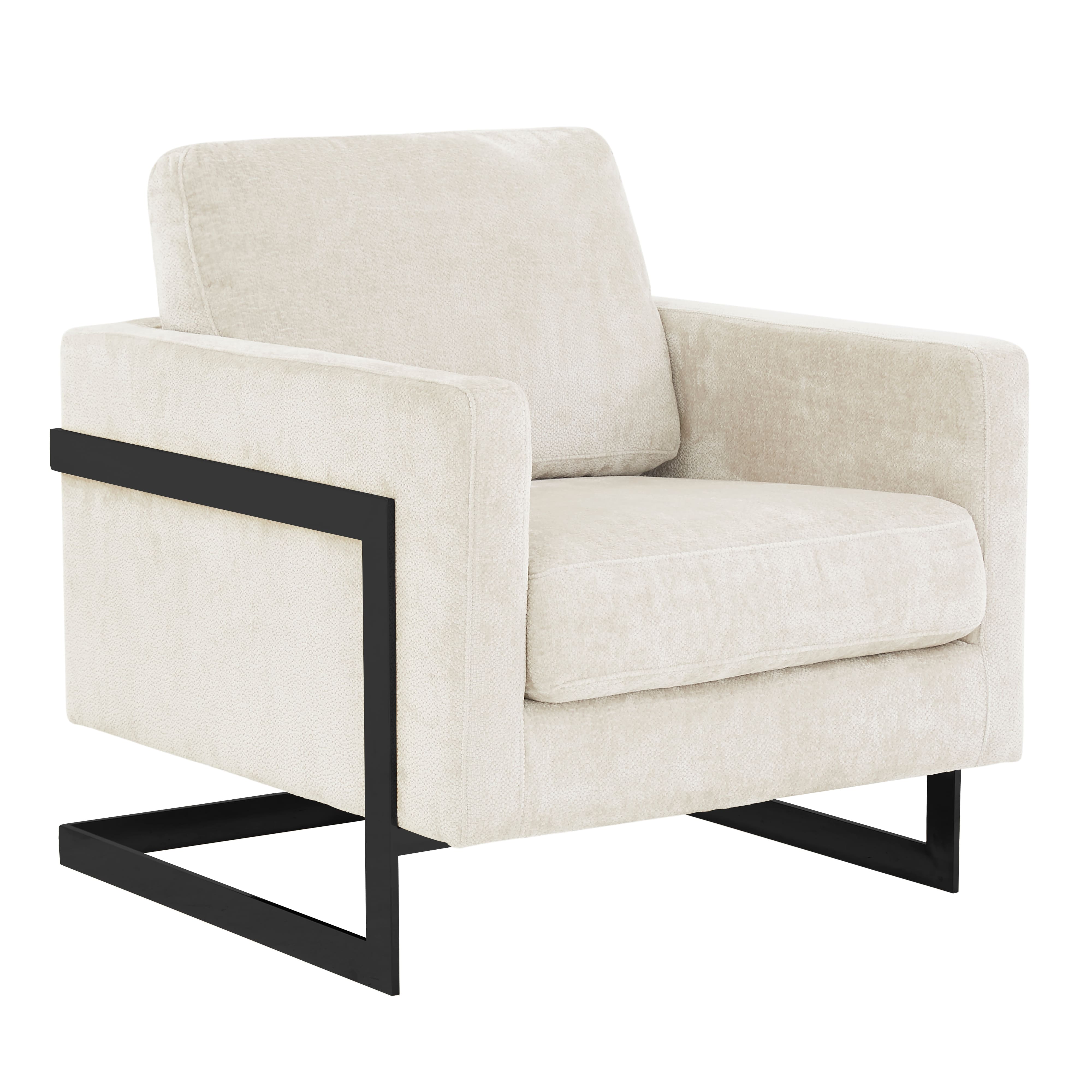 LeisureMod Geometric Accent Chair Upholstered Side Armchair with Black ...