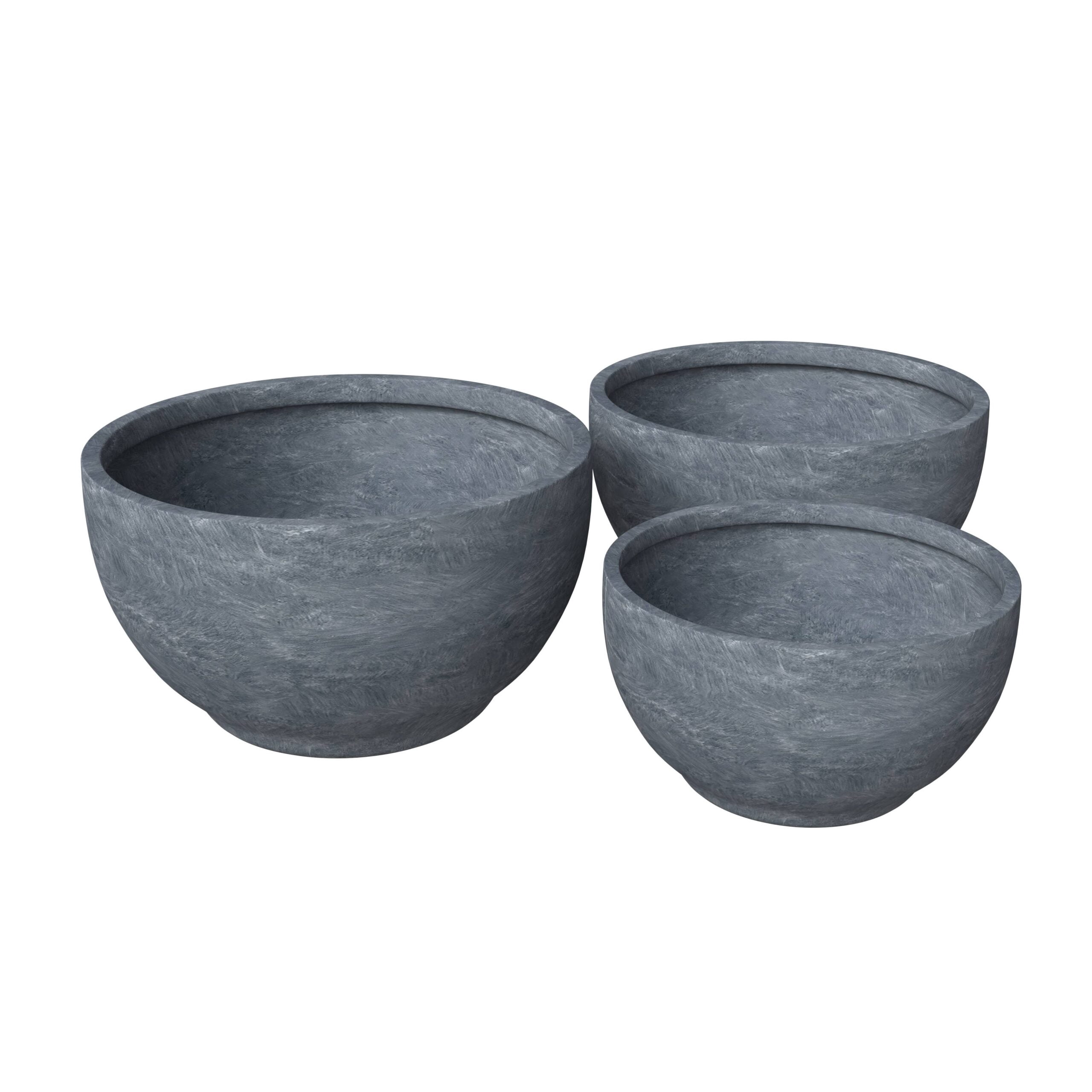 LeisureMod Grove Series Poly Stone Planter Set in Aged Concrete ...