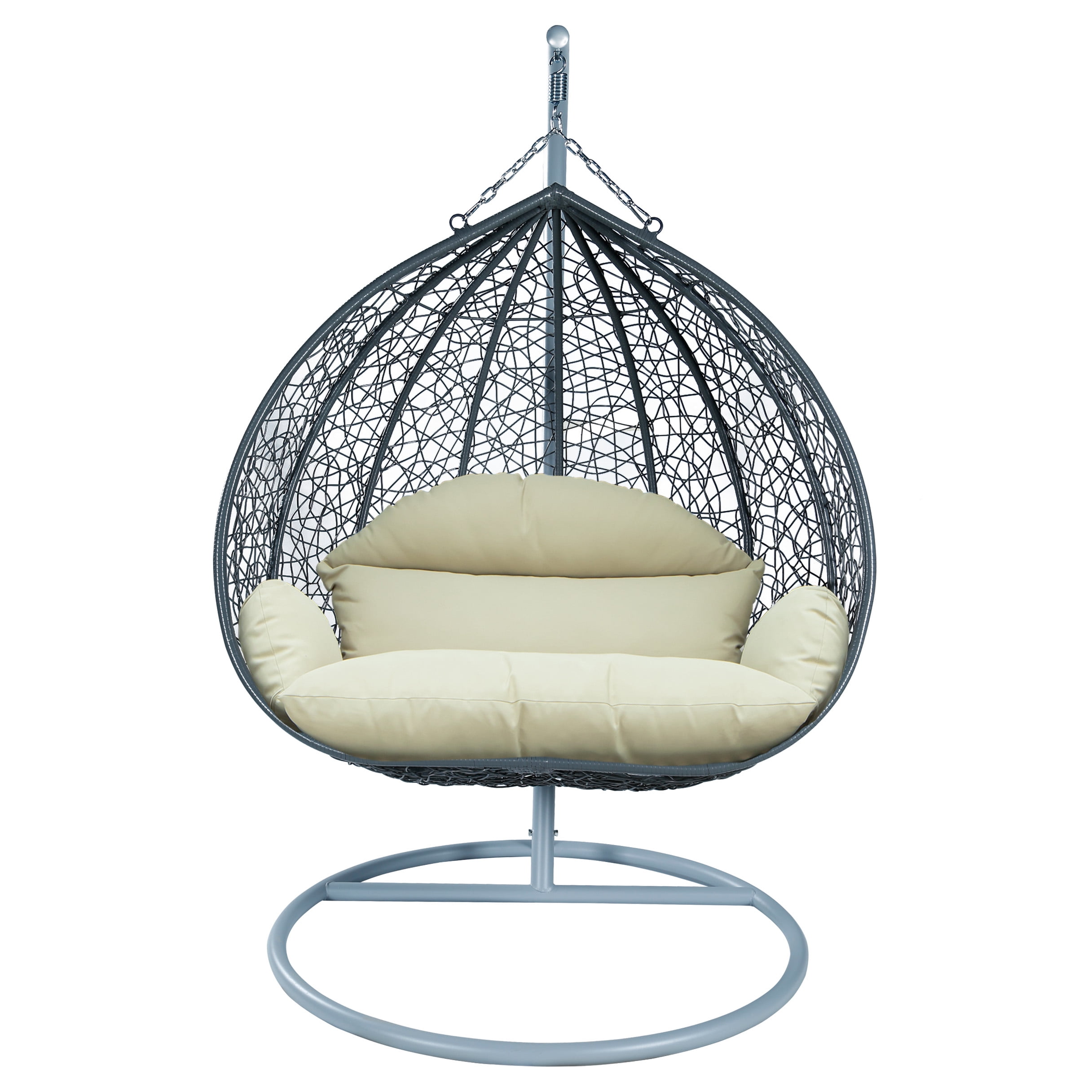 LeisureMod Hanging Swing Chair Two-Person Seater Egg Chair Grey Frame ...