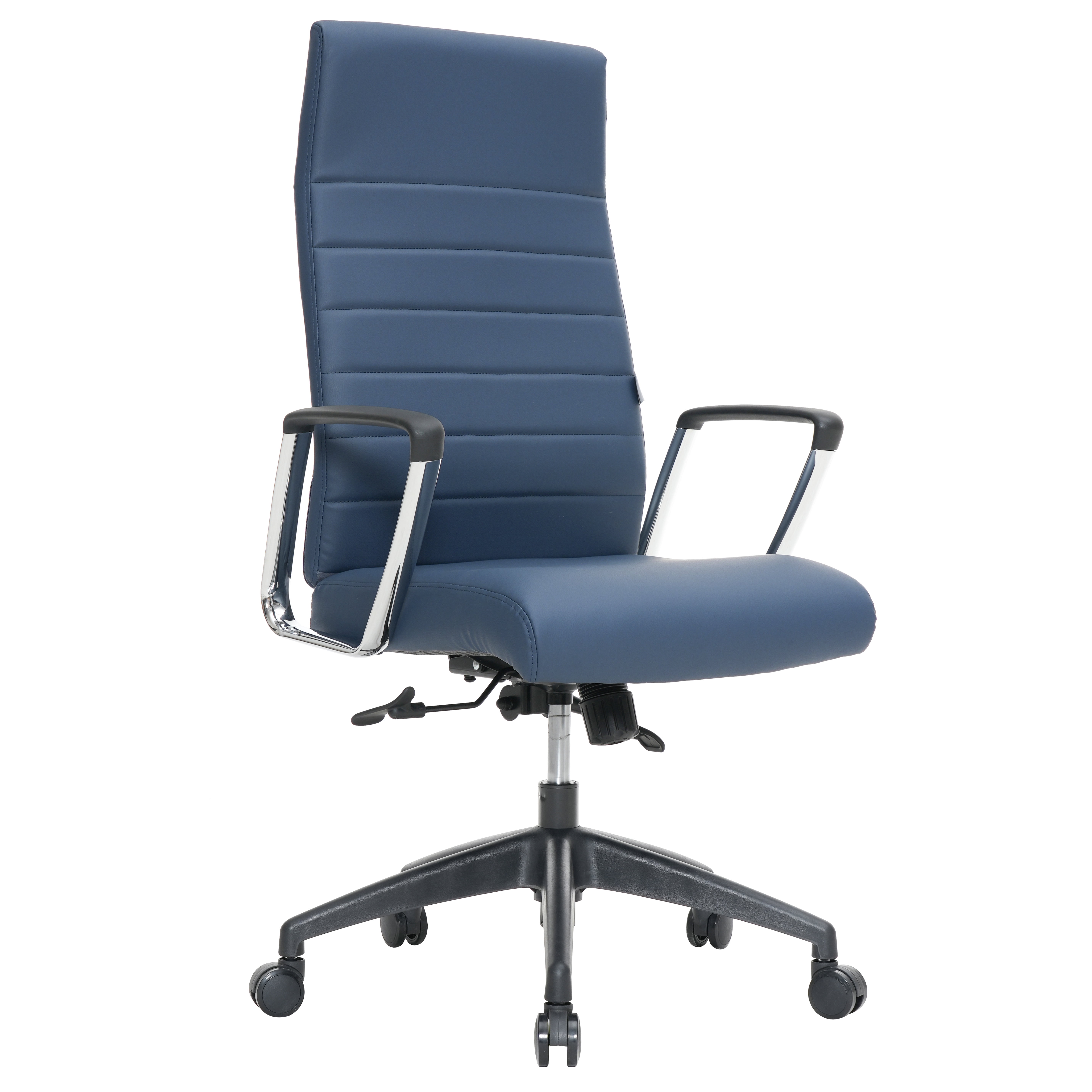 LeisureMod Hilton Executive High Back Leather Office Chair, Navy Blue ...