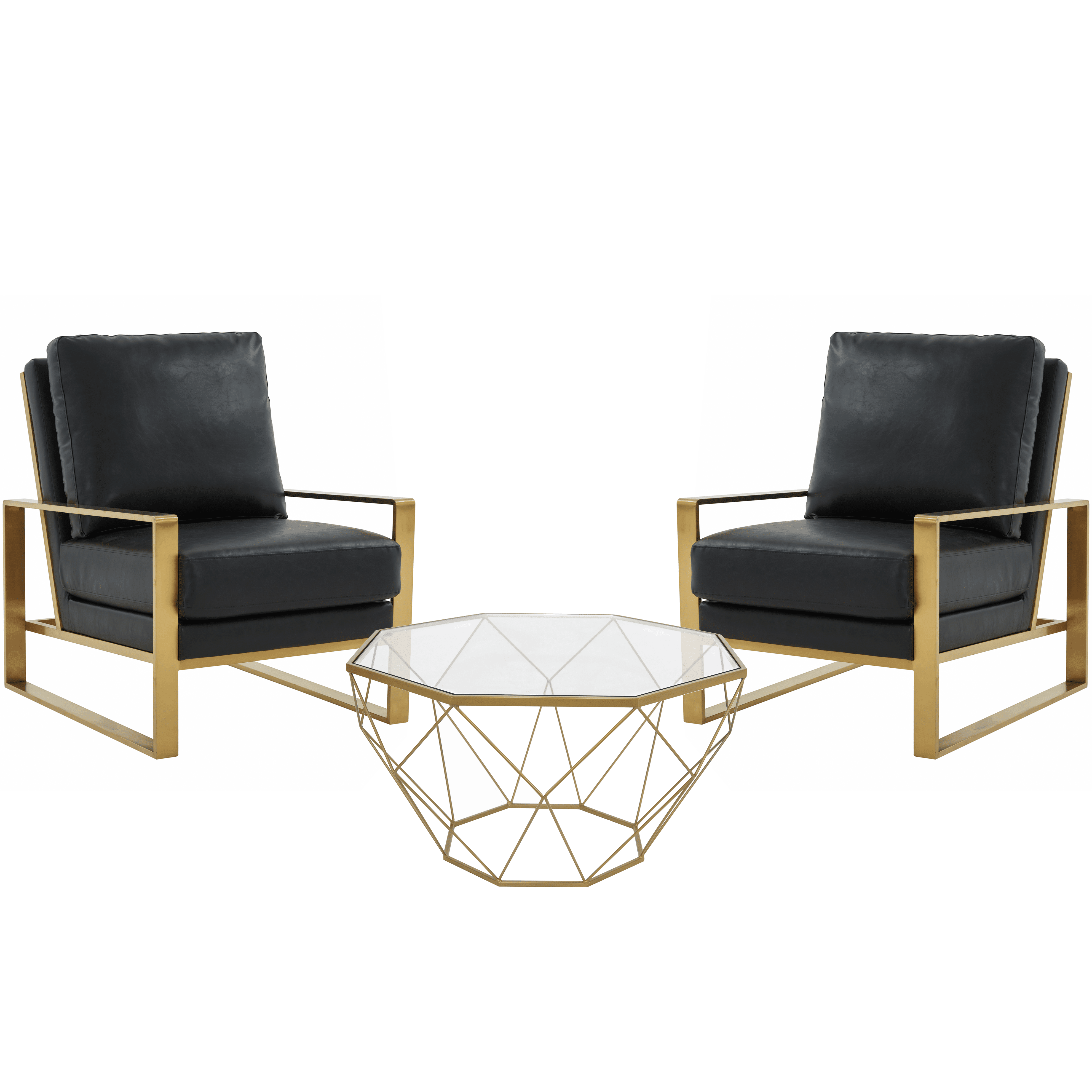 LeisureMod Jefferson 3-Piece Living Room Set with Leather Arm Chairs ...