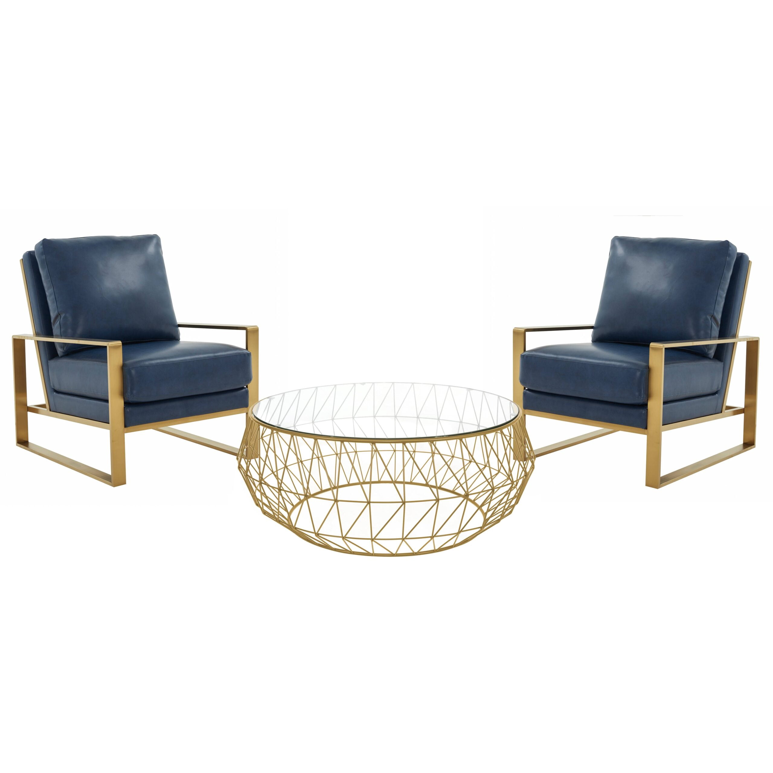 LeisureMod Jefferson Modern 3-Piece Living Room Set with 2 Leather Arm ...