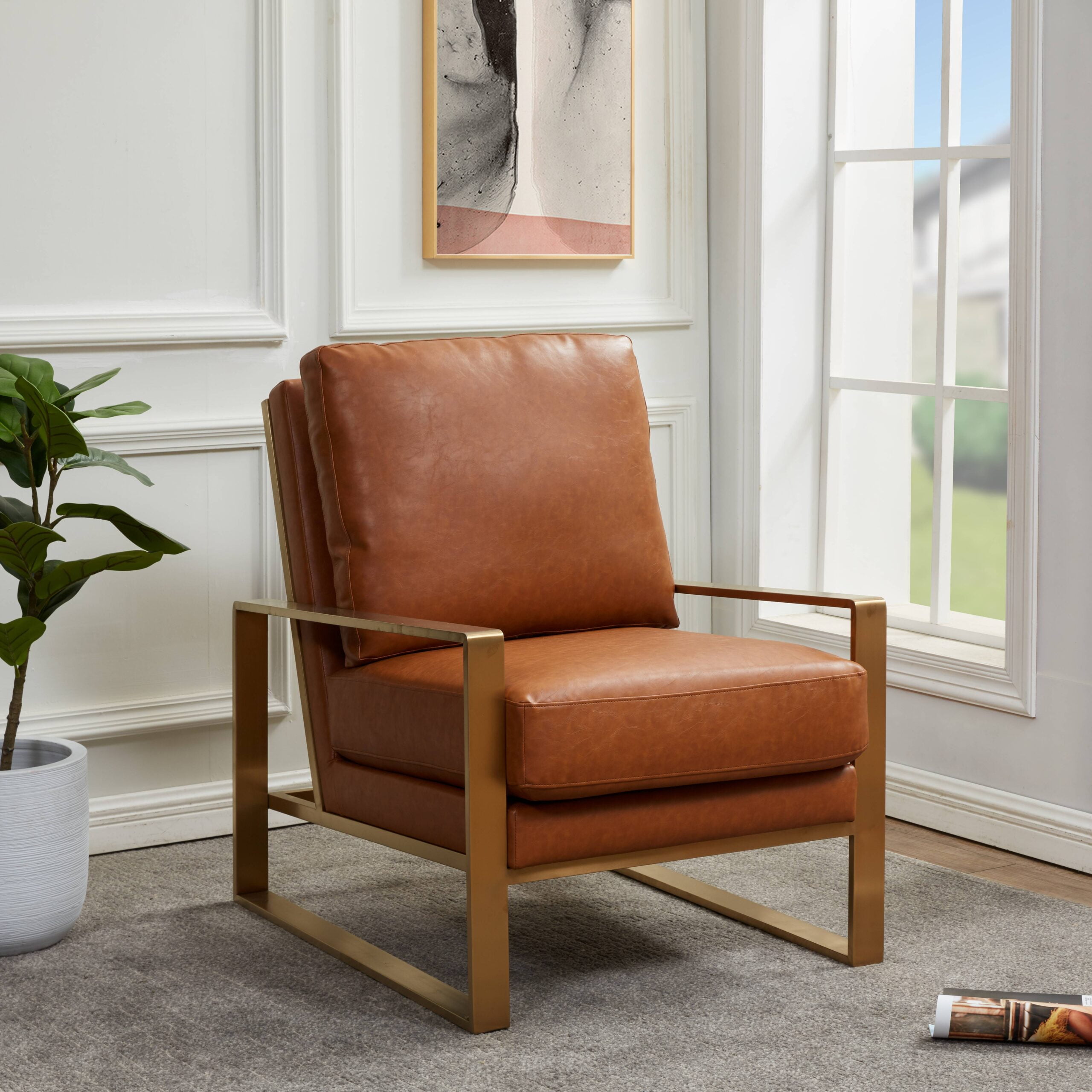 LeisureMod Jefferson Modern Leather Design Accent Armchair With Elegant ...