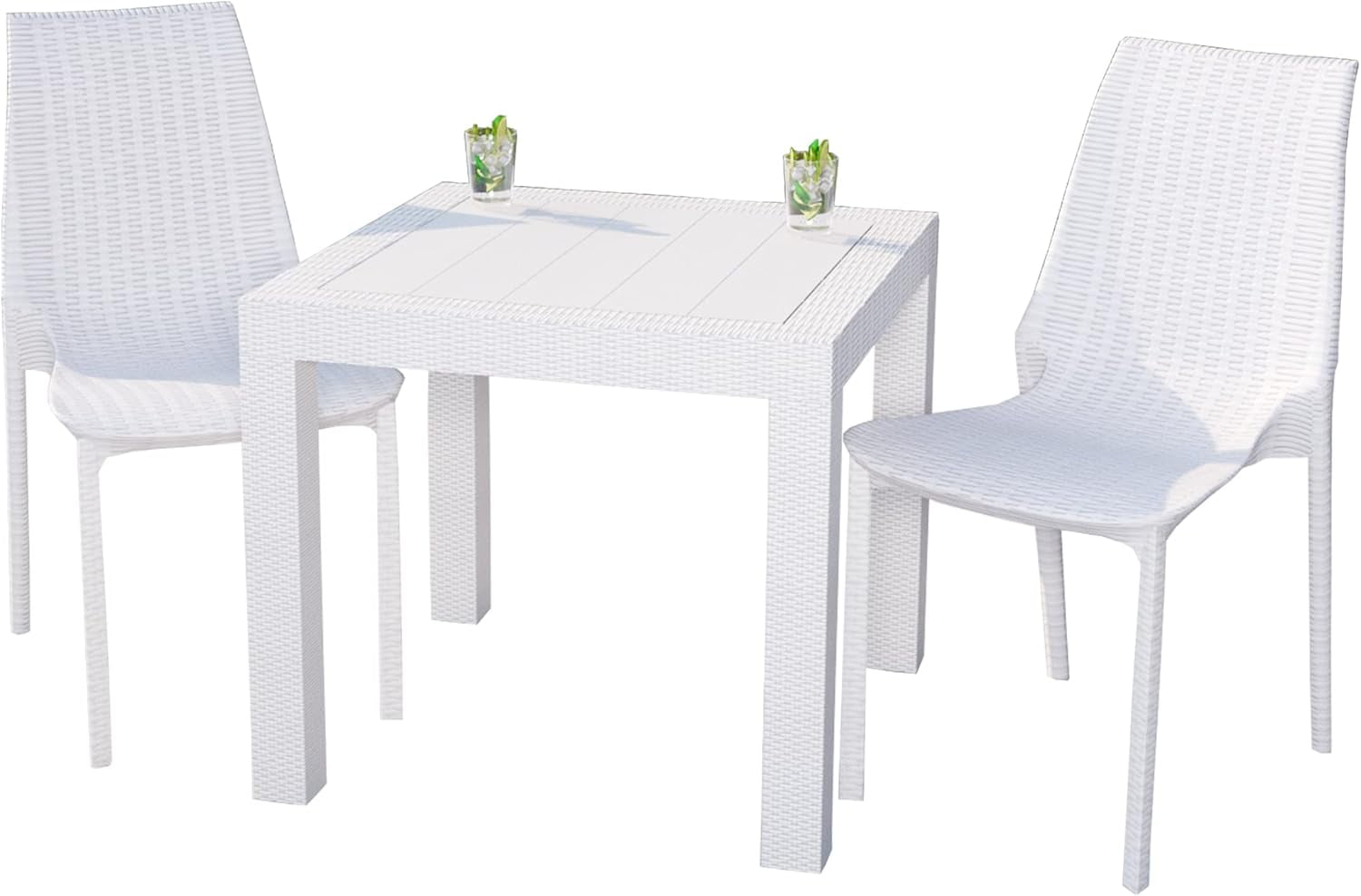 LeisureMod Kent Outdoor White Table With 2 Grey Chairs Dining Set ...