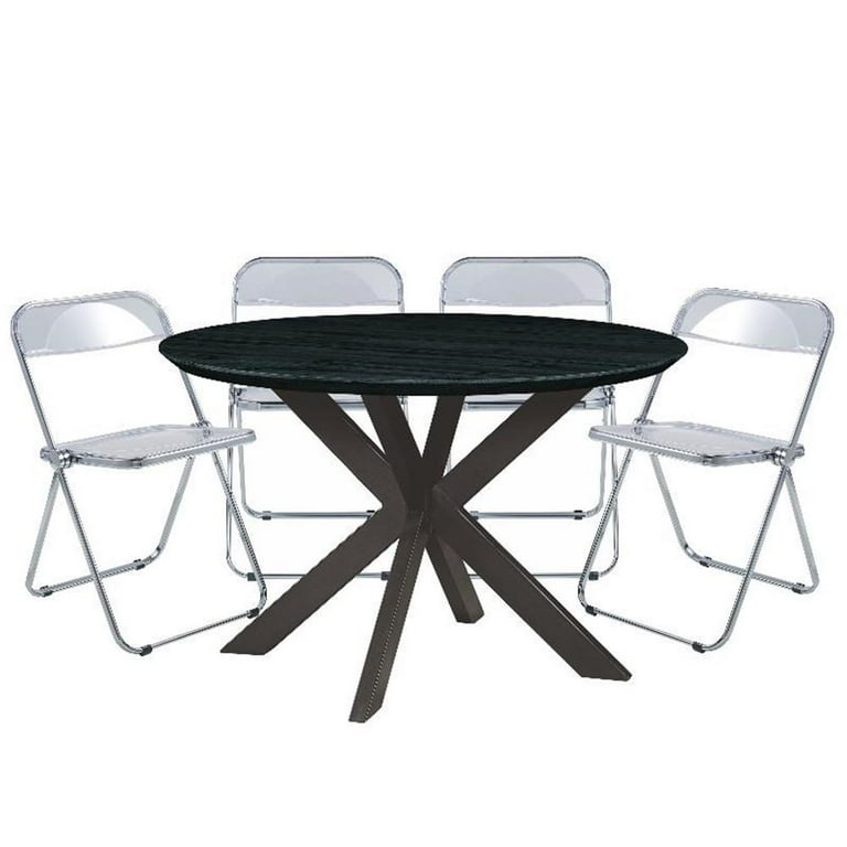 round table acrylic folding table set of 💍 LeisureMod Lawrence 5-pc ...