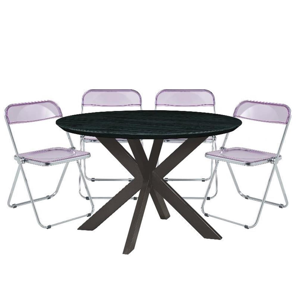 LeisureMod Lawrence 5-pc Dining Set with Plastic Chairs & Round Table ...