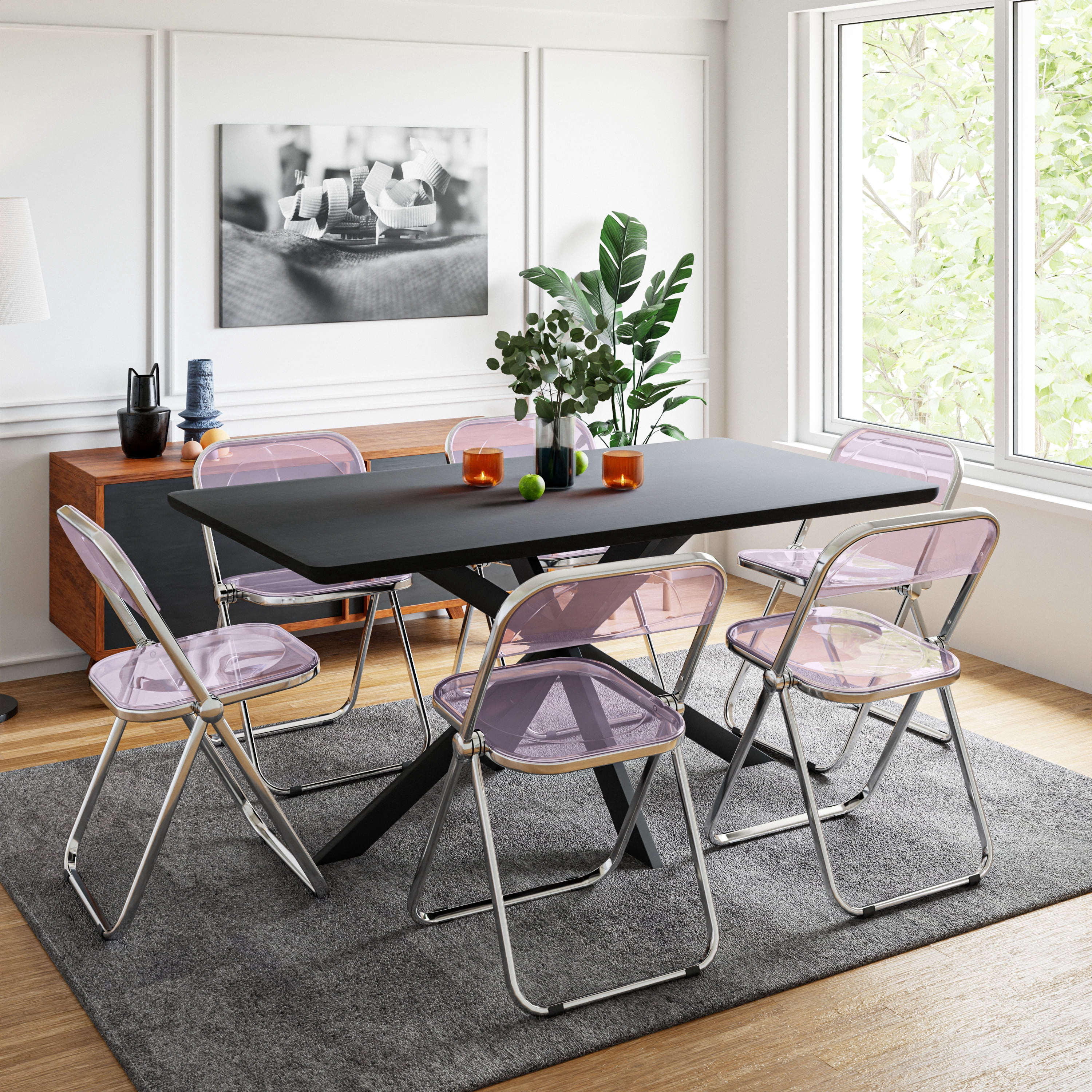 LeisureMod Lawrence 7-Piece Dining Set with Folding Acrylic Dining ...