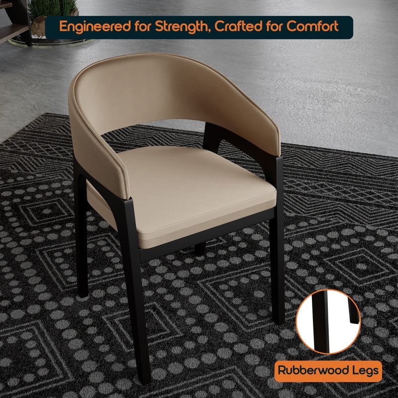 LeisureMod Leather Dining Arm Chair with Rubberwood Legs and U-Shaped ...