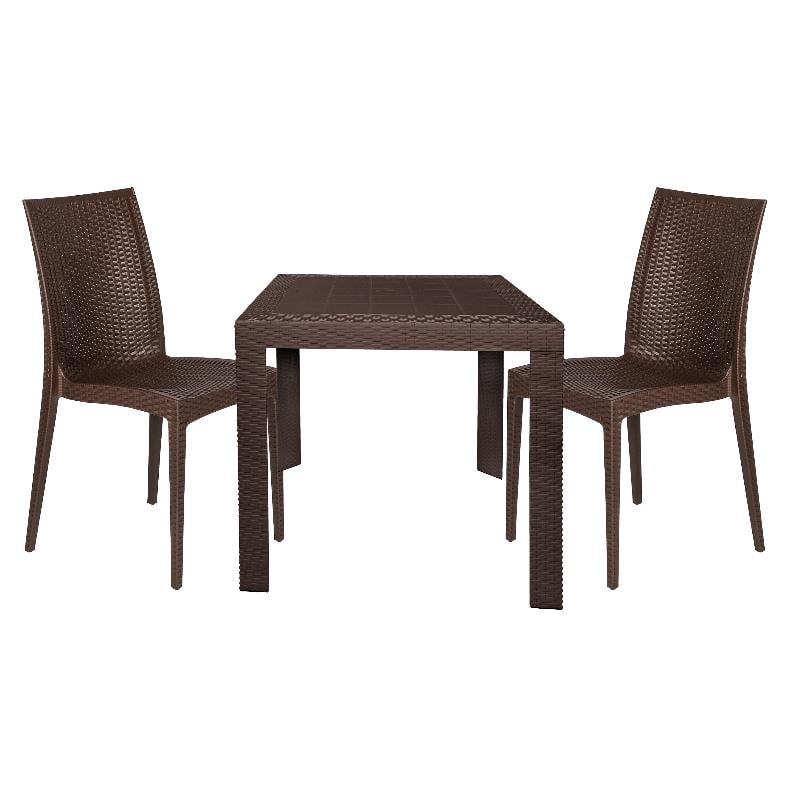 LeisureMod Mace Mid-Century 3-Piece Plastic Outdoor Dining Set Brown ...