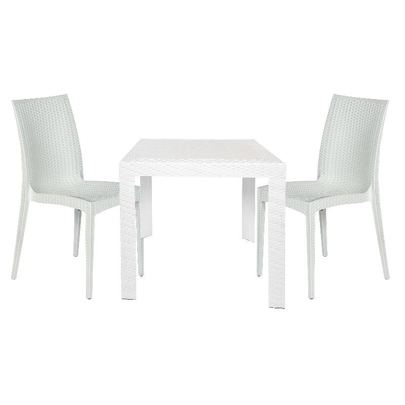 LeisureMod Mace Mid-Century 3-Piece Plastic Outdoor Dining Set White ...