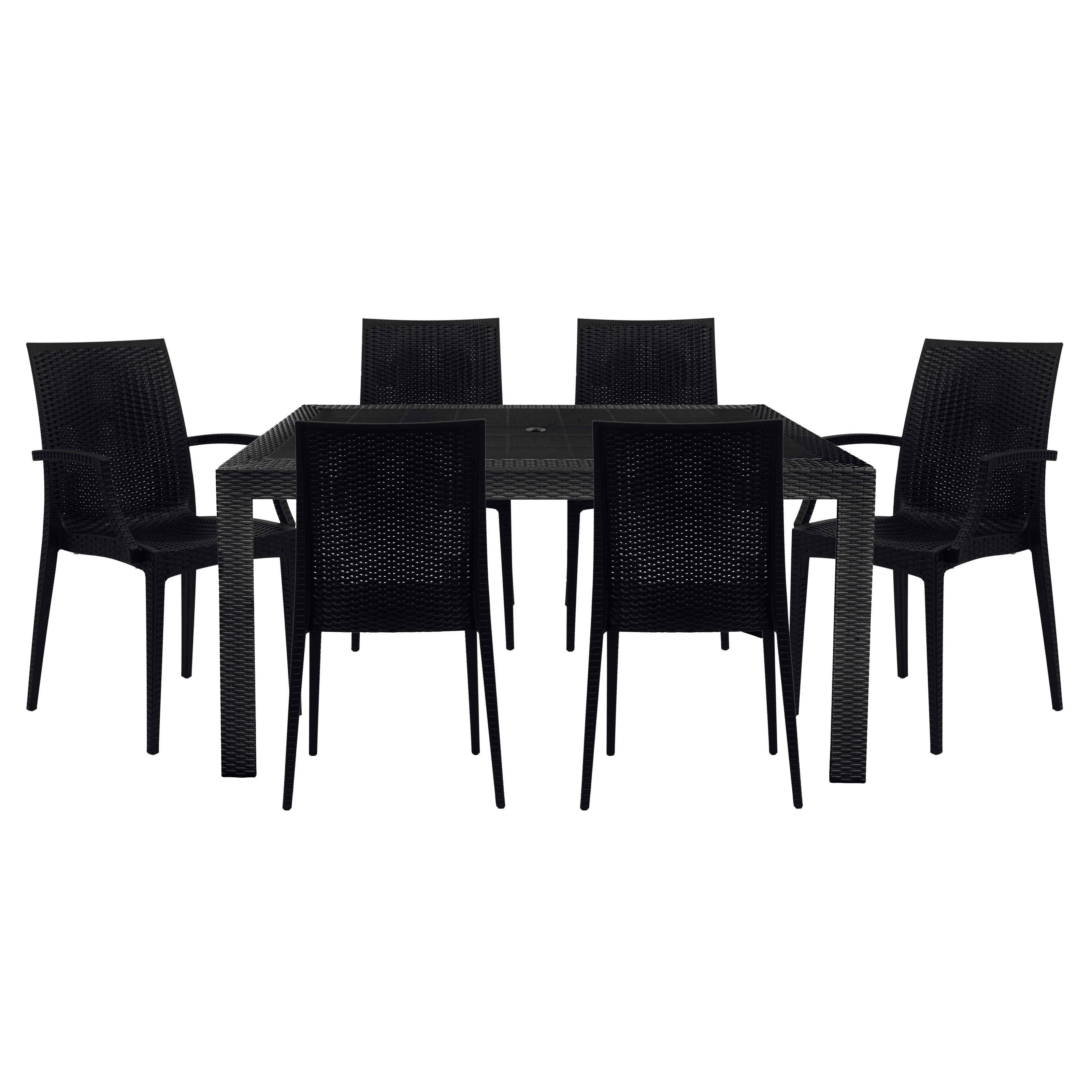 LeisureMod Mace Mid-Century 7-Piece Outdoor Rectangular Bistro Table ...