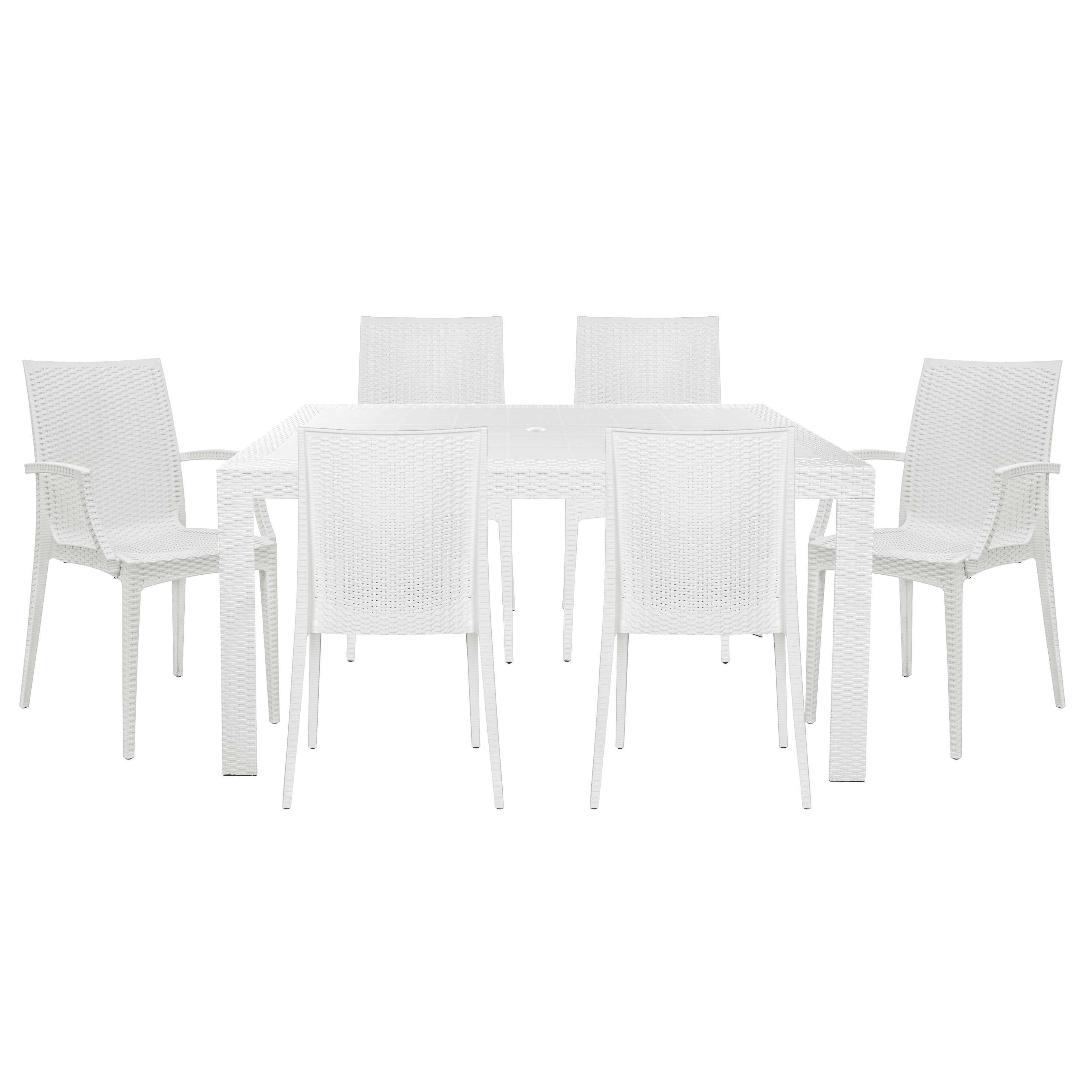 LeisureMod Mace Mid-Century 7-Piece Outdoor Rectangular Bistro Table ...
